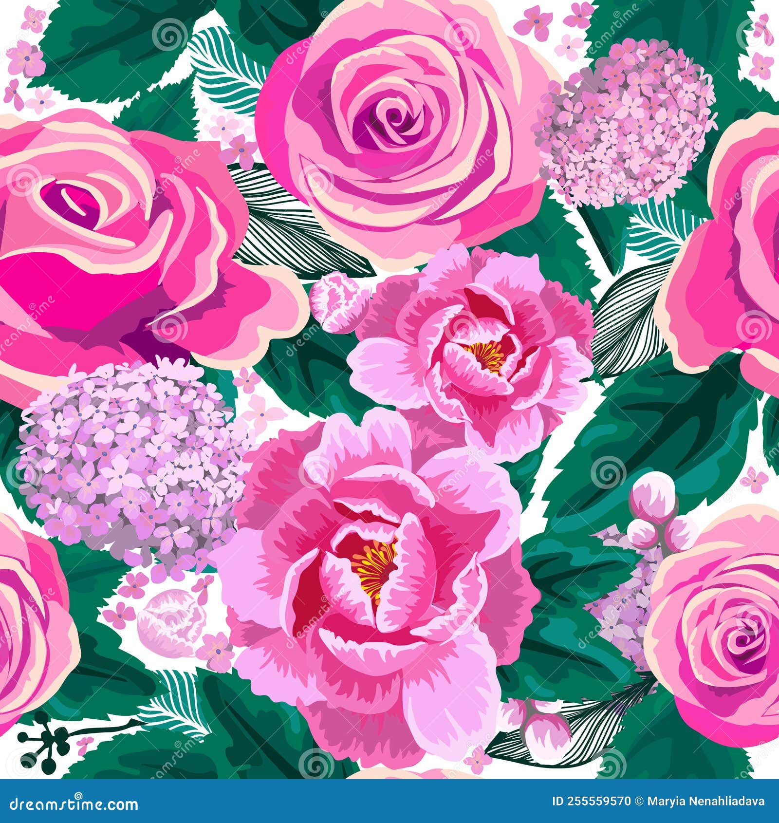 Pink Roses Seamless Pattern. Vector Illustration Stock Illustration ...