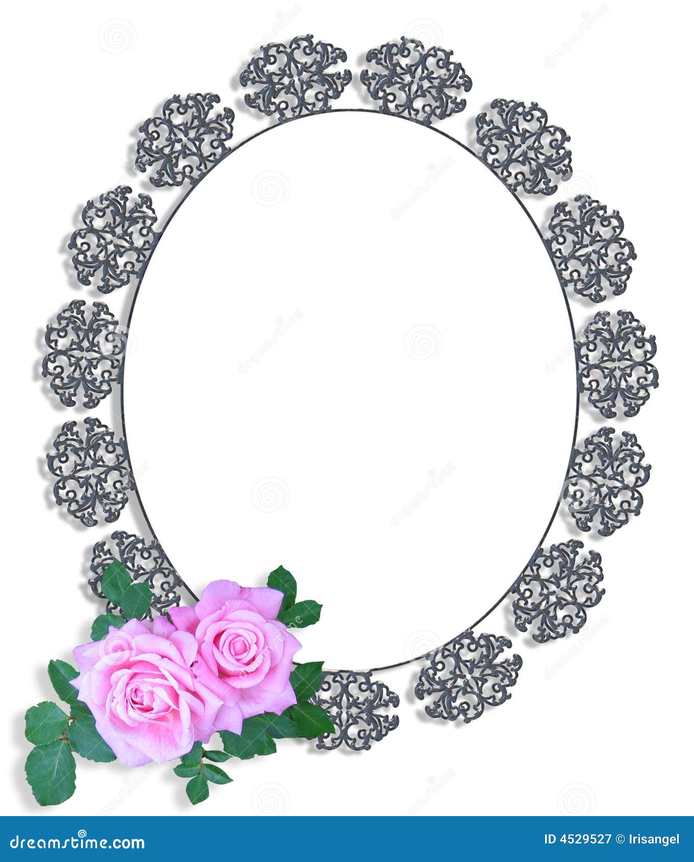 Pink Roses and Silver Border Oval Stock Illustration - Illustration of ...