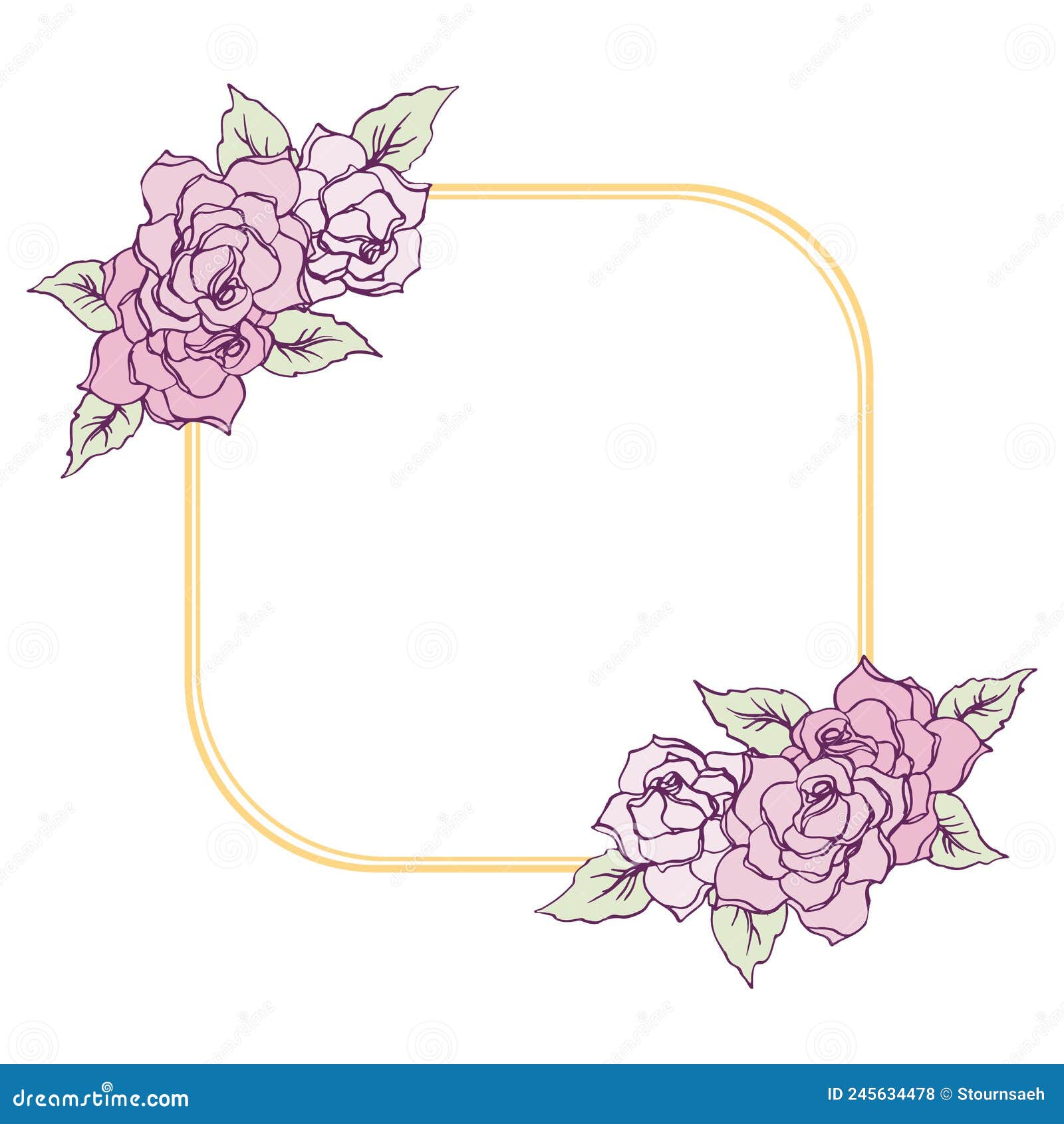 Pink Roses Square Frame Hand Drawn Vector Stock Vector - Illustration ...