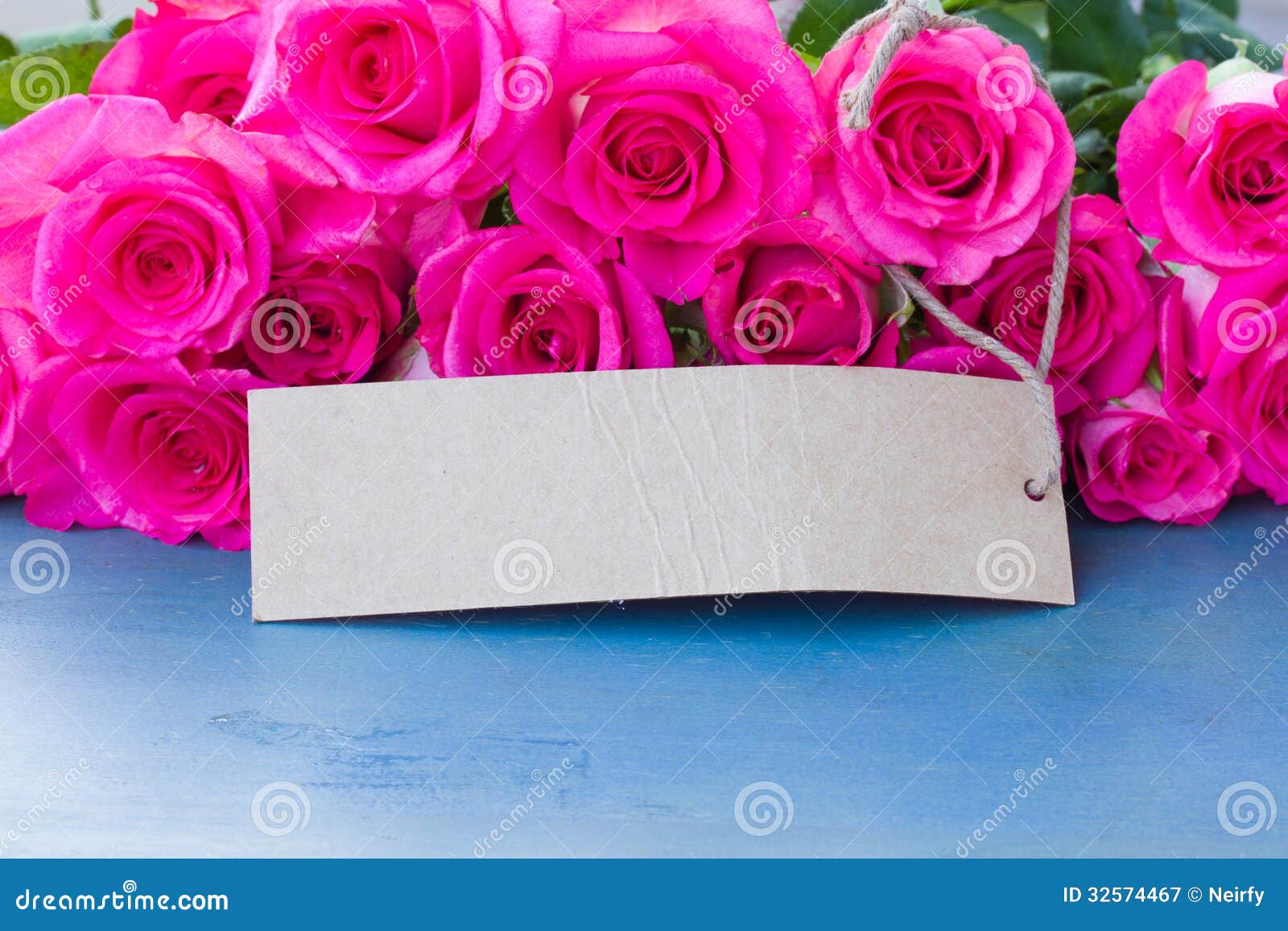 Pink roses with tag stock image. Image of border, beautiful - 32574467