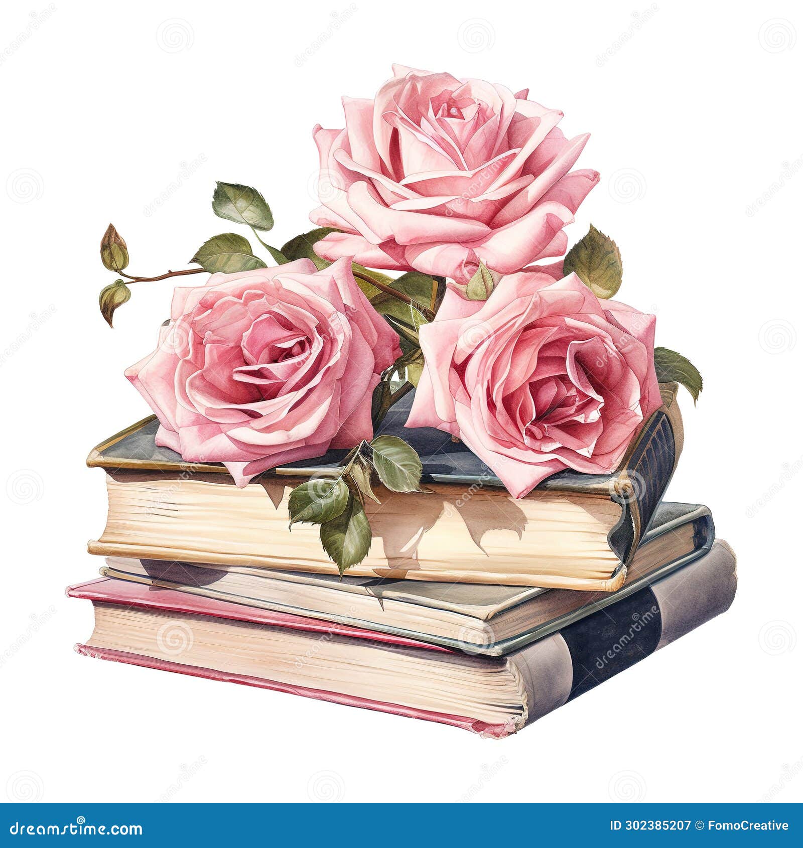 Pink Roses on Top of a Stack of Books Stock Image - Illustration of ...