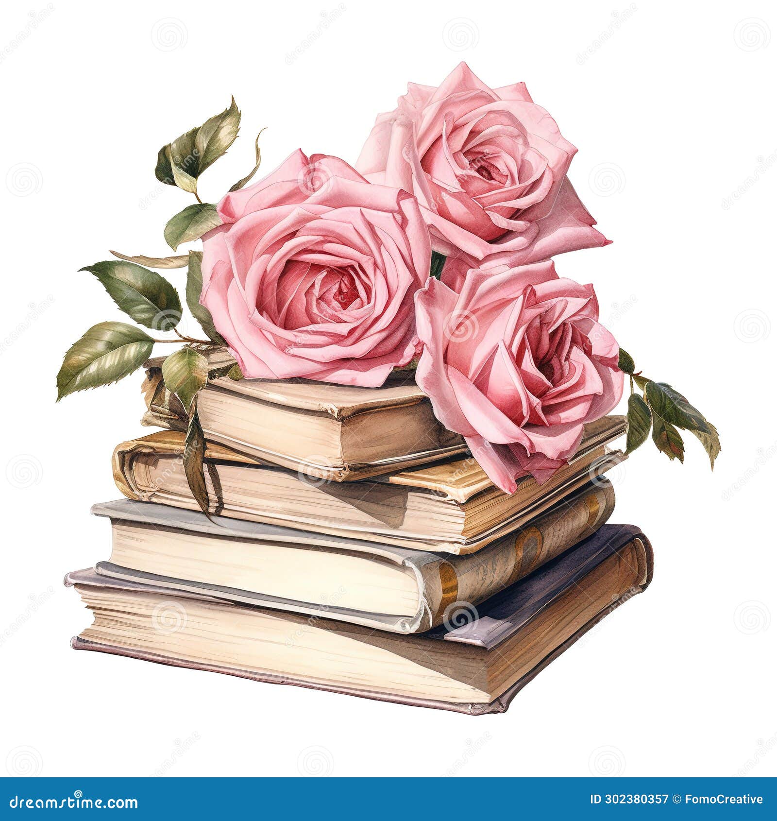 Pink Roses on Top of a Stack of Books Stock Image - Illustration of ...