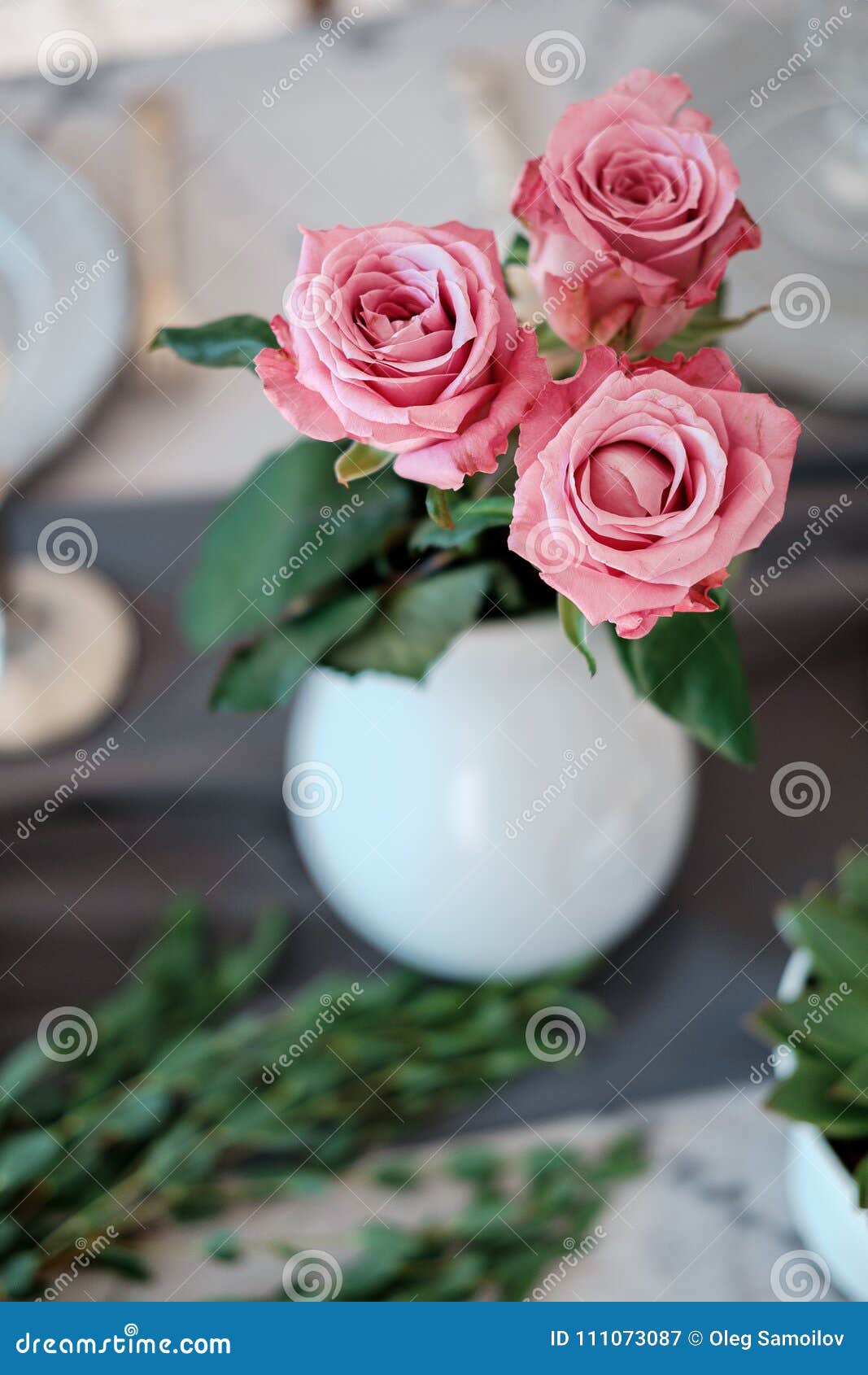 Pink roses in a vase stock image. Image of card, holiday - 111073087