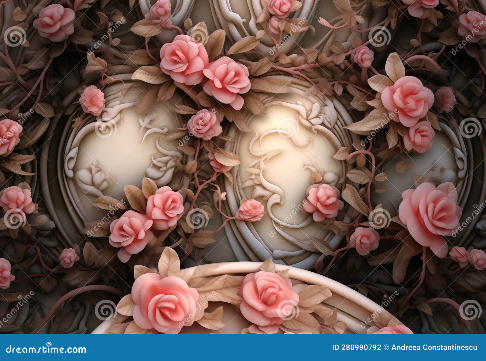 Pink Roses on Victorian Columns Stock Illustration - Illustration of ...