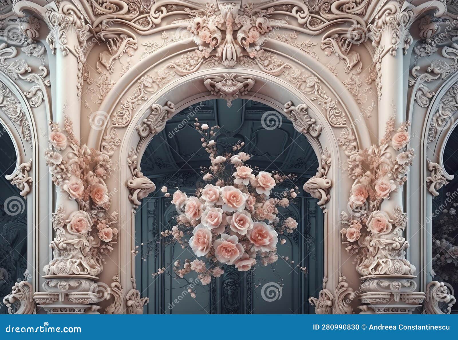 Pink Roses on Victorian Columns Stock Illustration - Illustration of ...