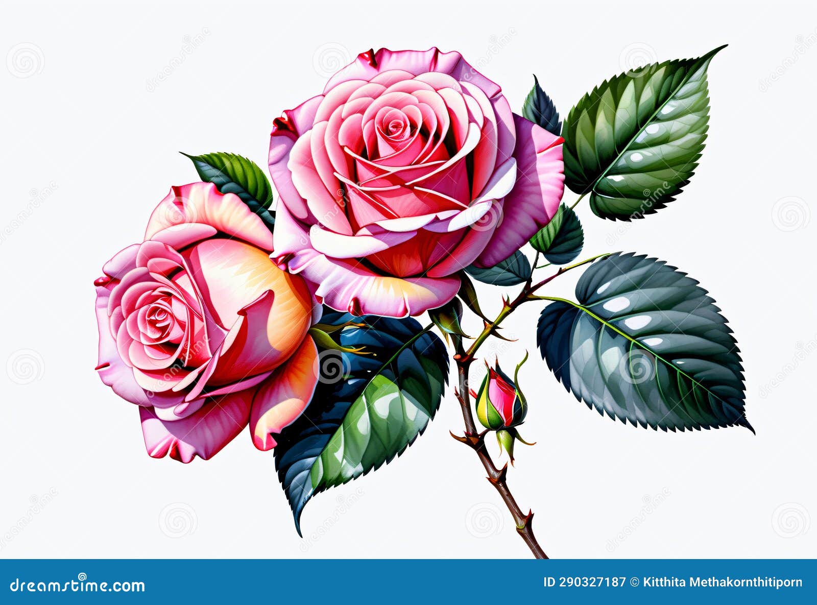 Pink Roses on White Background Stock Illustration - Illustration of ...