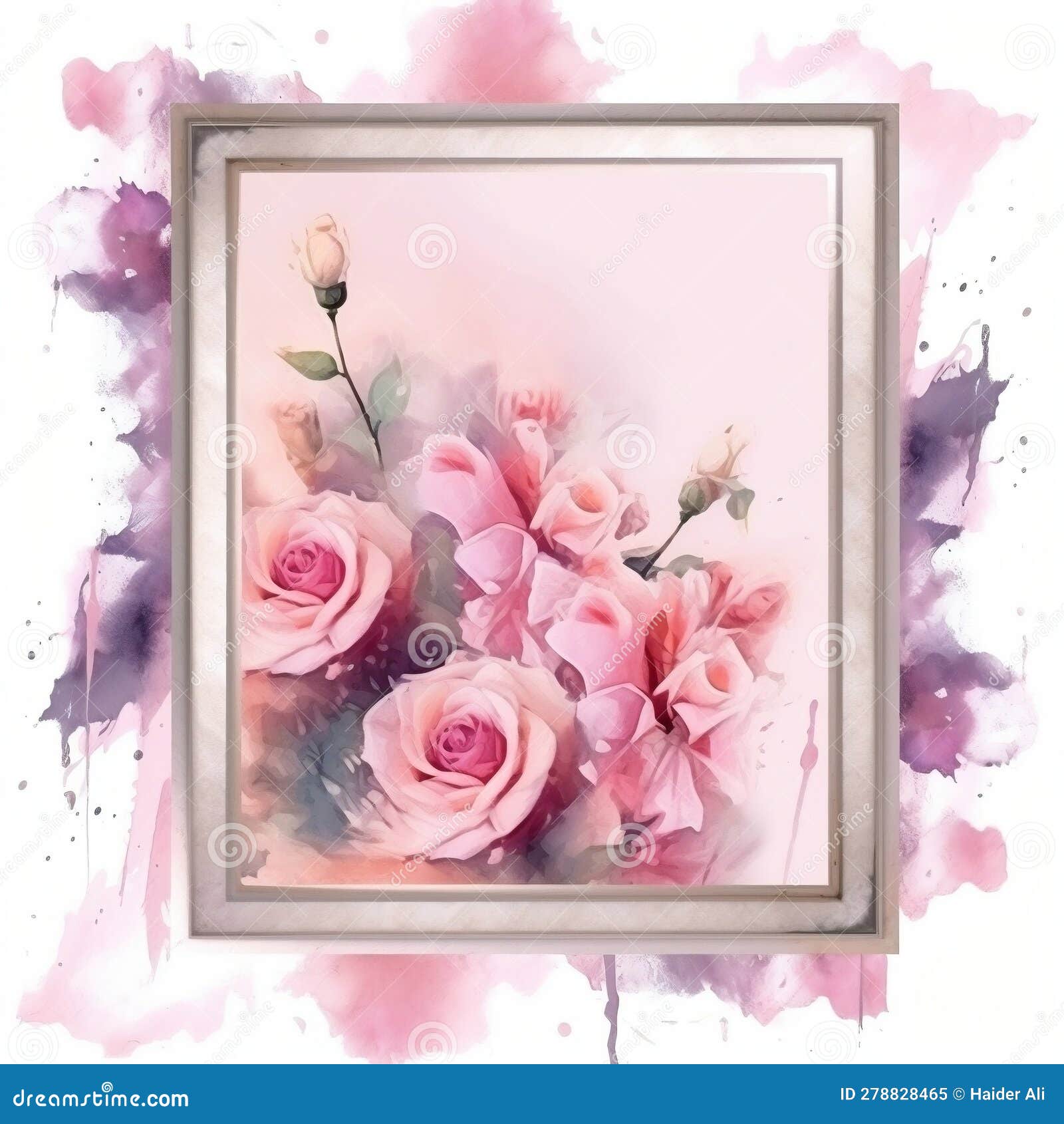 Pink Roses and White Frame Composition. Generative AI Stock ...