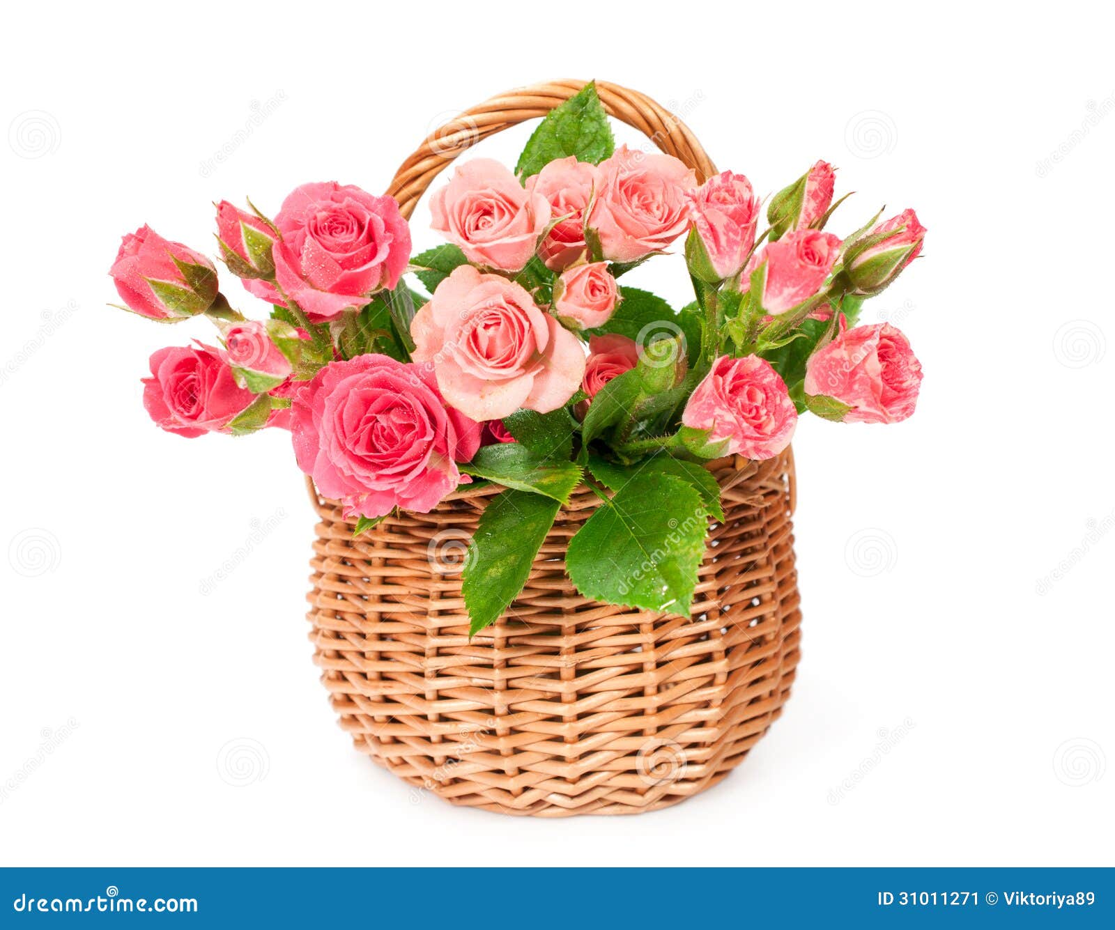 Pink Roses in a Wicker Basket Stock Image - Image of floral, flower ...