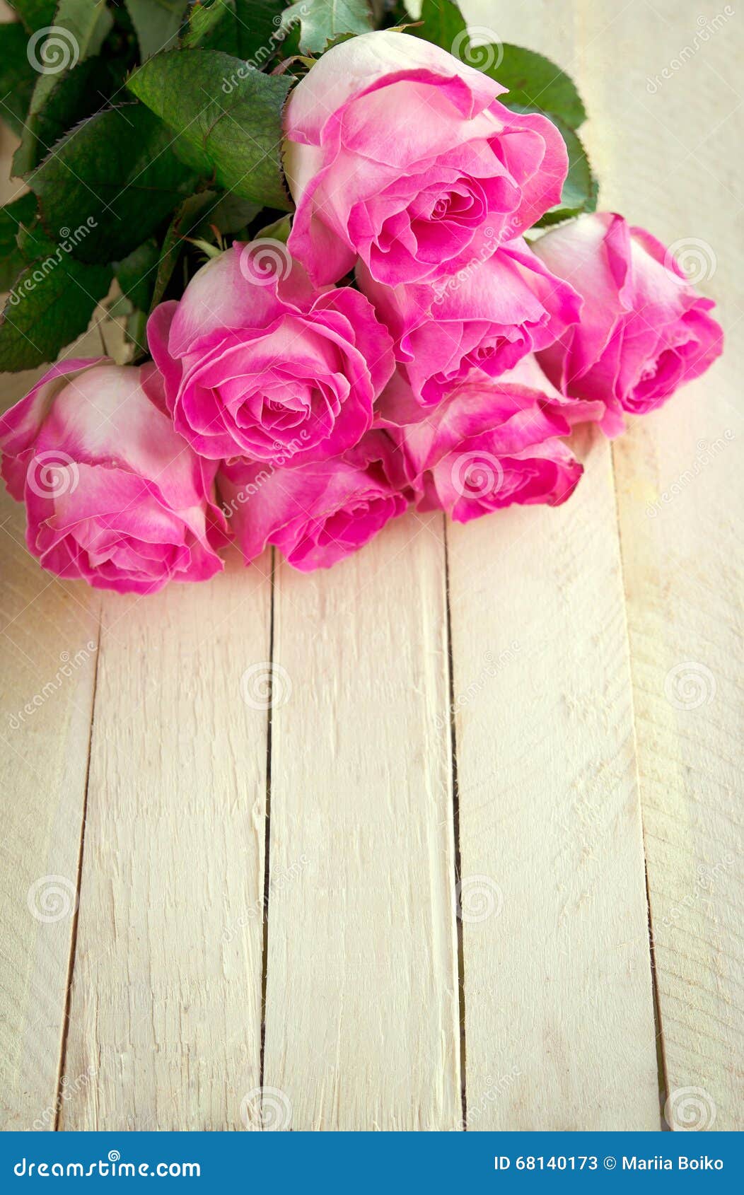 Pink Roses on the Wooden Table Stock Image - Image of romantic, love ...