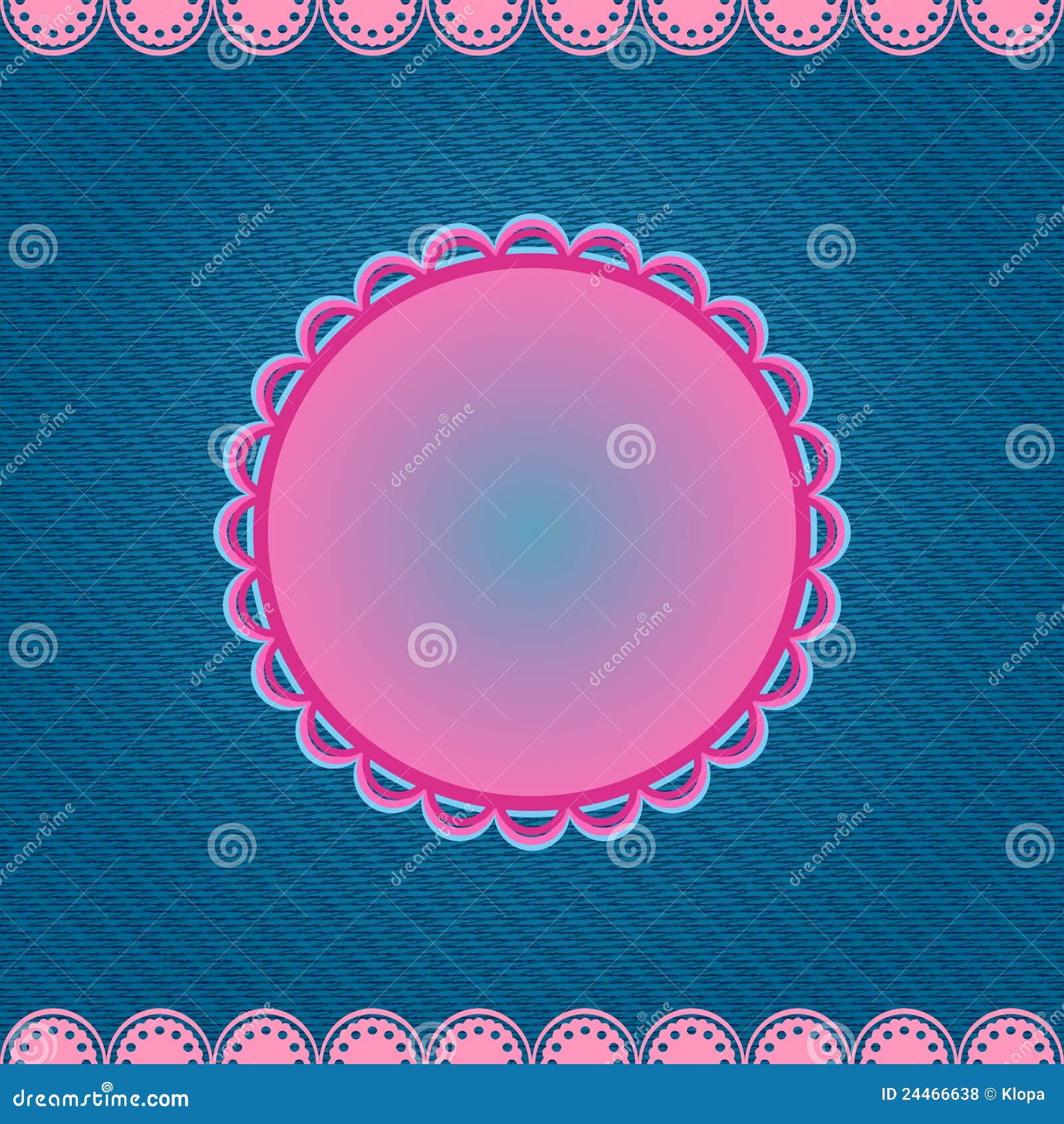 Pink Round Label on Denim Blue Background Stock Vector - Illustration ...