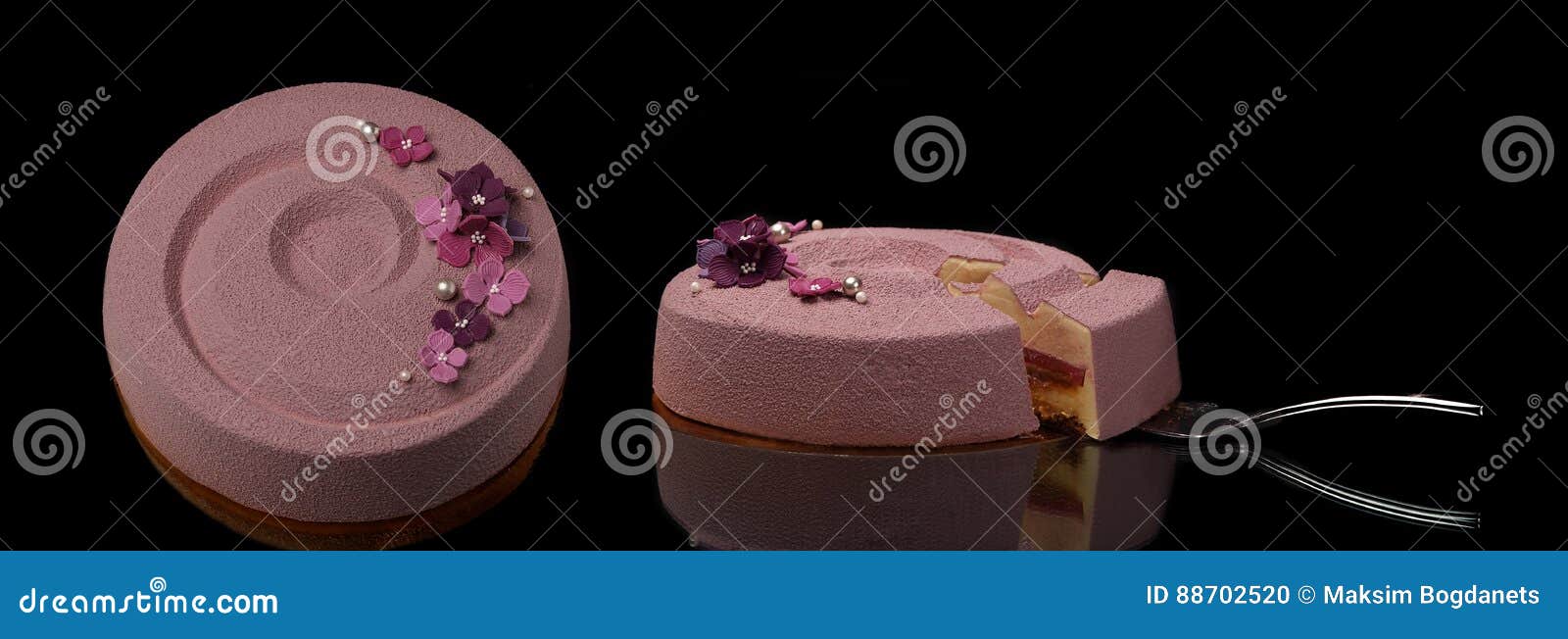 Pink Round Mousse Cake with Flowers Stock Photo - Image of heart, food ...