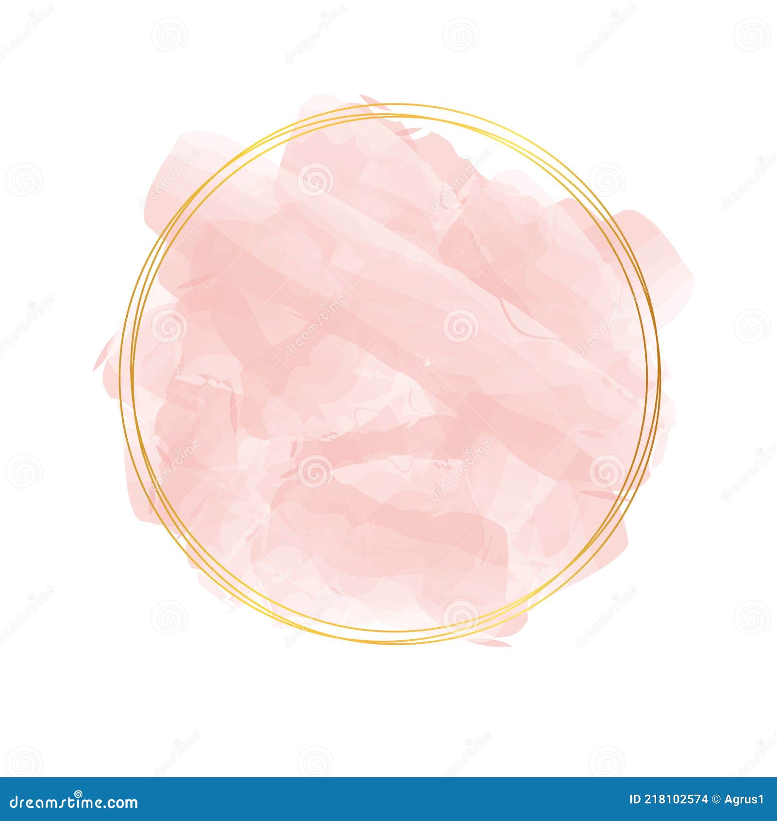 Pink Round Watercolor Banner with Gold Frame Isolated on White ...