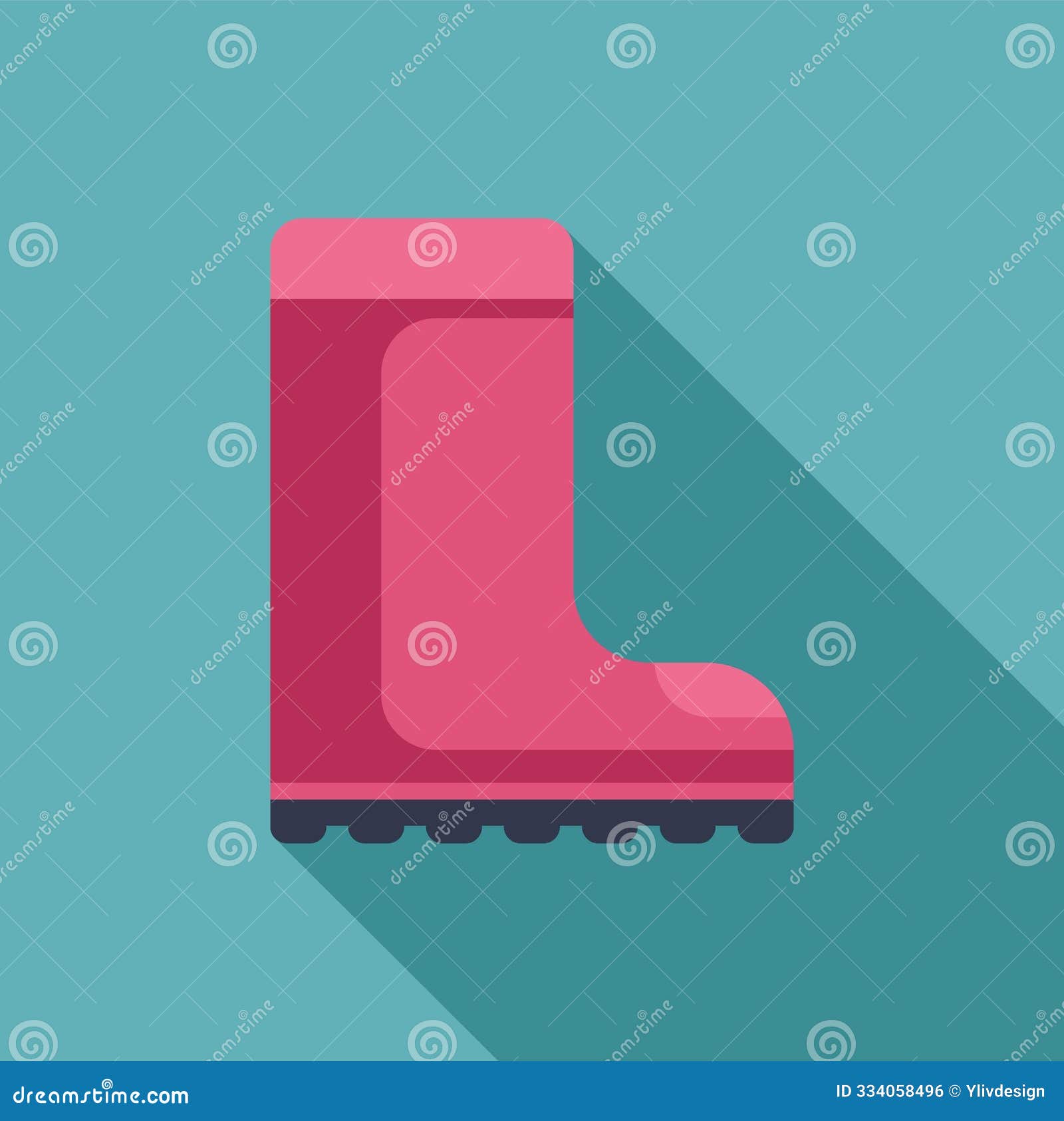 Pink Rubber Boot Standing Side View with Long Shadow Stock Illustration ...