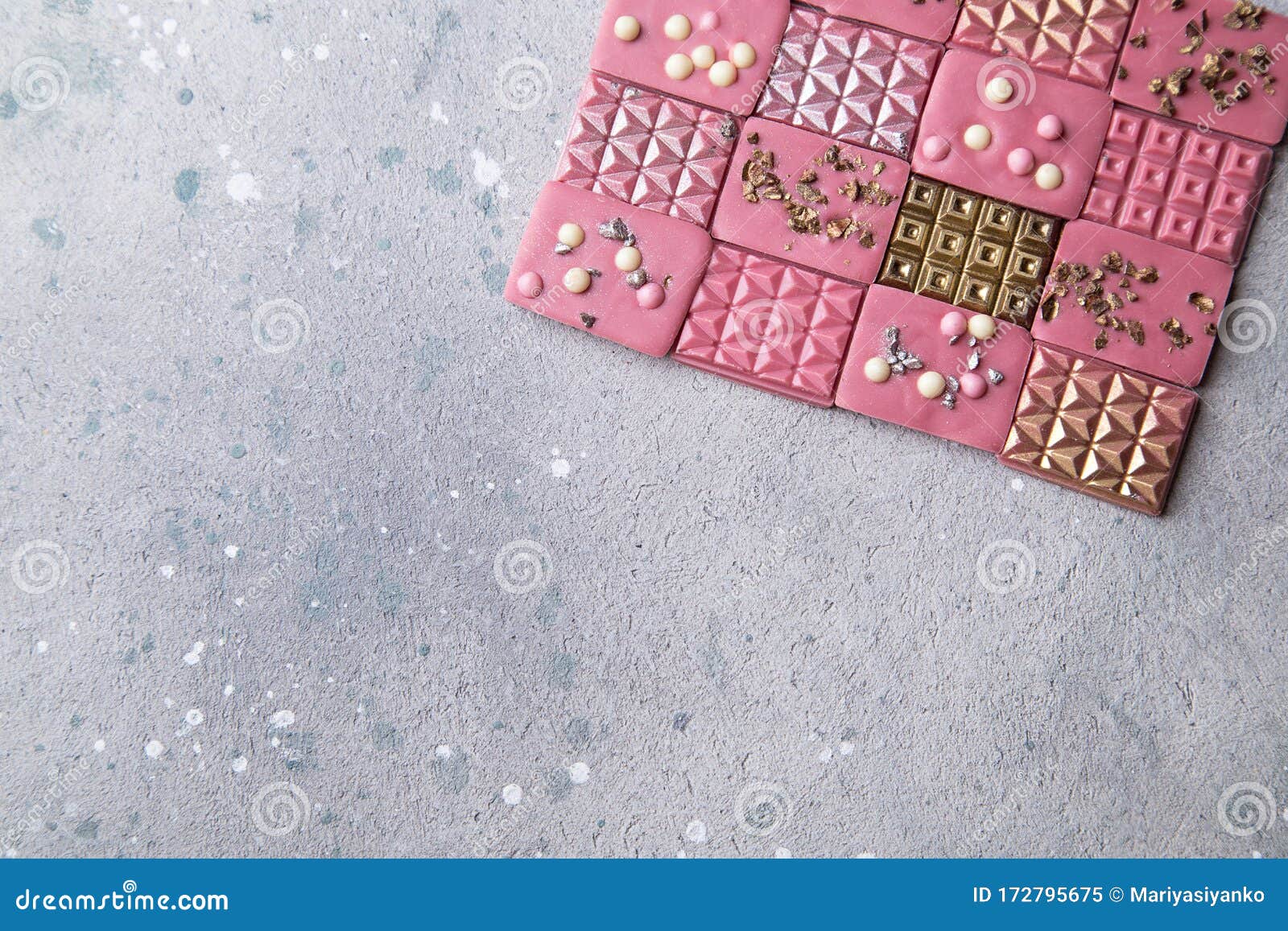 Pink Ruby Chocolate Bars with Gold, Silver and Crisp Stock Image ...