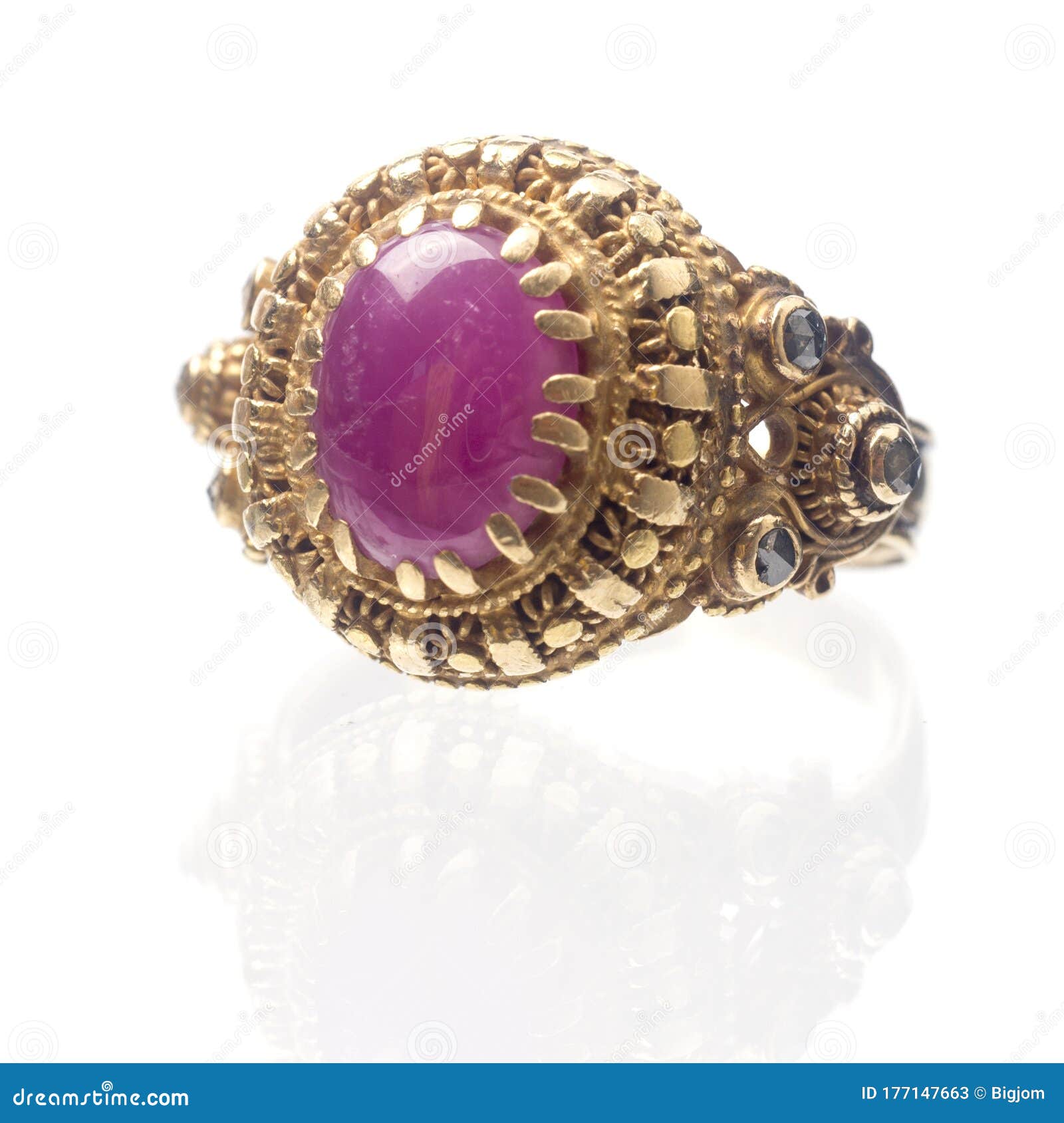 Pink Ruby on Gold Ring , Traditional Production Stock Image - Image of ...