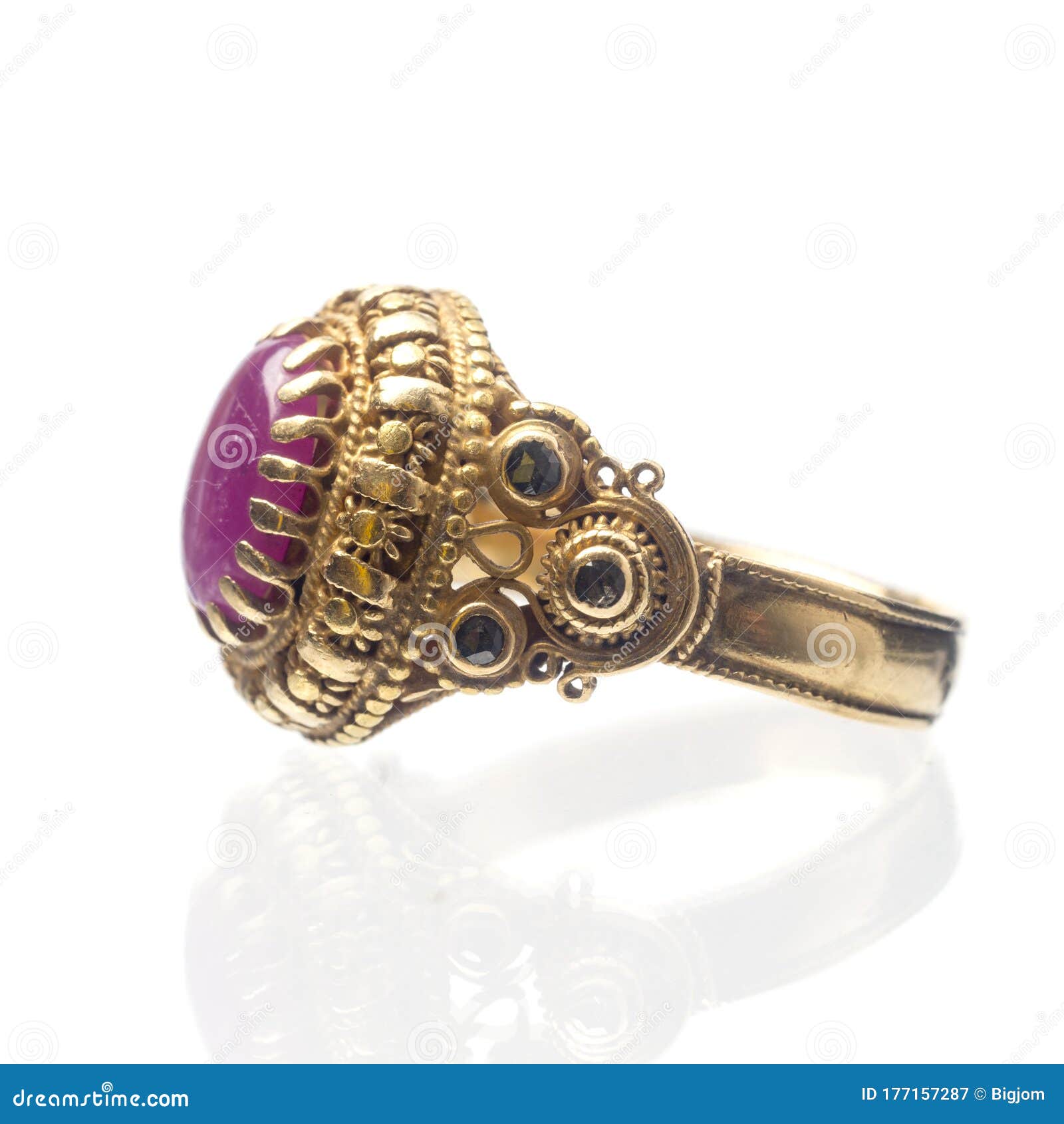 Pink Ruby on Gold Ring , Traditional Production Stock Image - Image of ...
