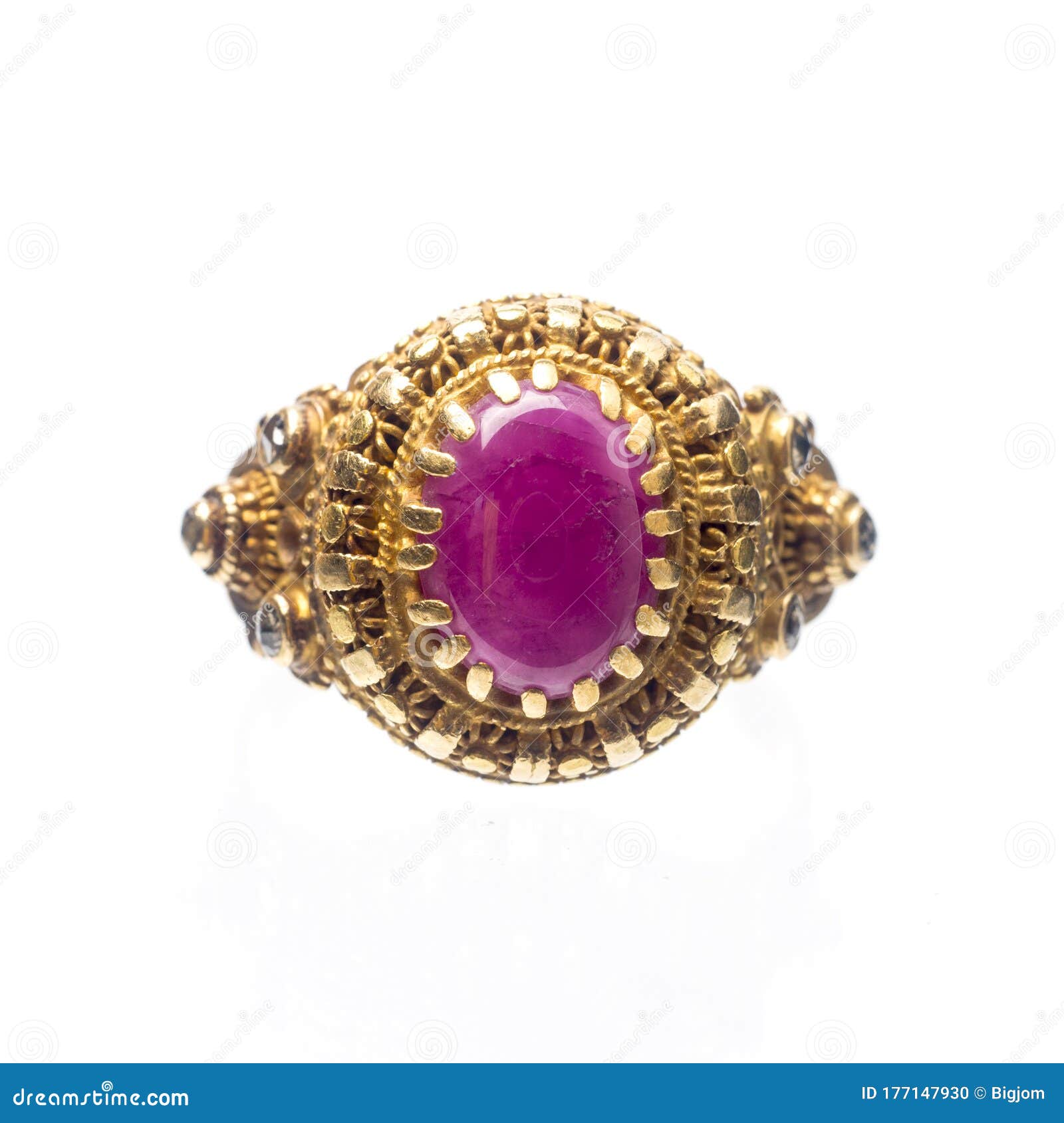 Pink Ruby on Gold Ring , Traditional Production Stock Photo - Image of ...