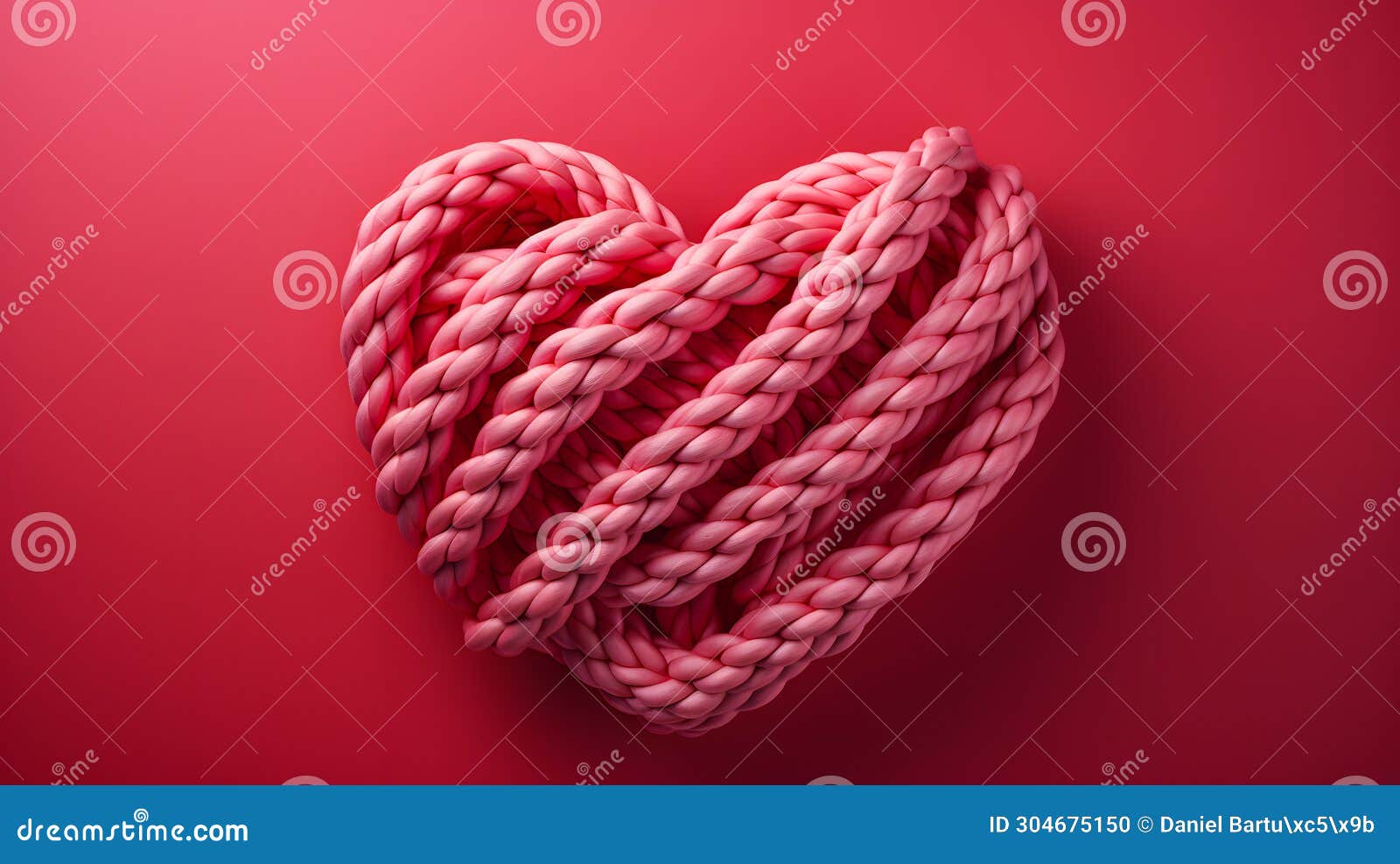 Pink Sailor Rope Rolled into a Heart Shape on a Solid Pastel Background ...