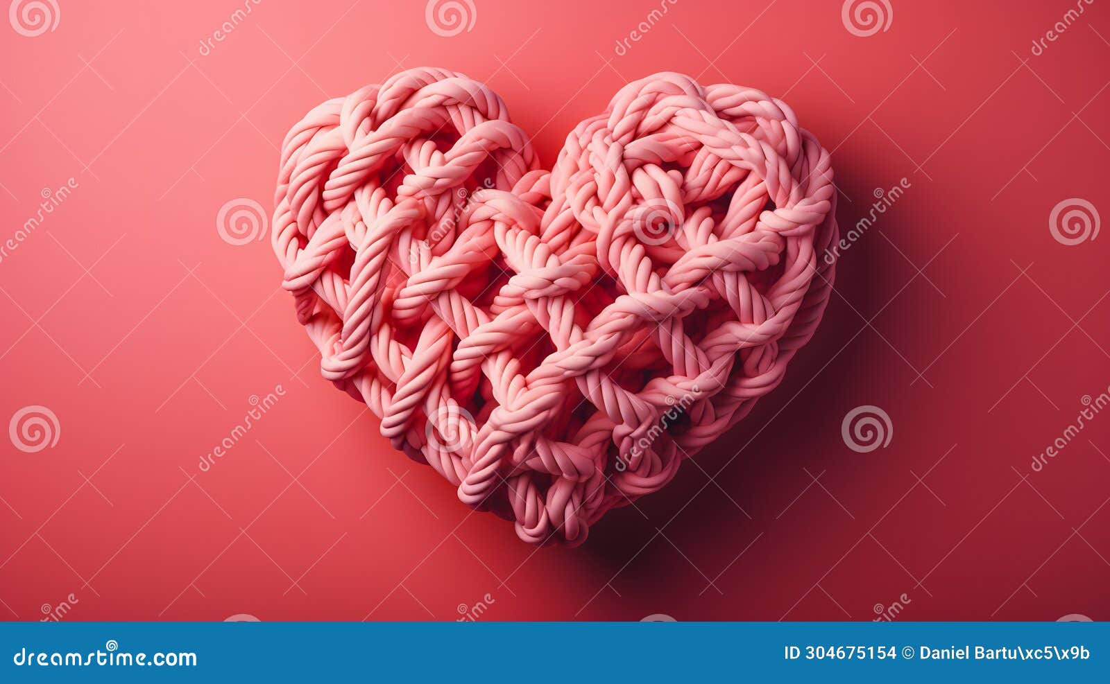 Pink Sailor Rope Rolled into a Heart Shape on a Solid Pastel Background ...