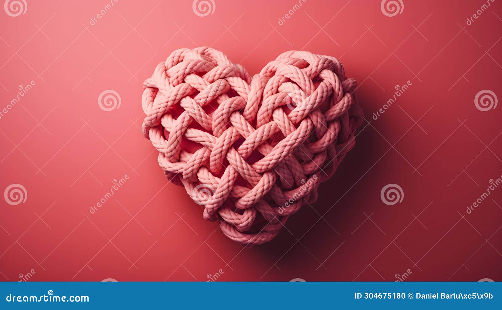 Pink Sailor Rope Rolled into a Heart Shape on a Solid Pastel Background ...