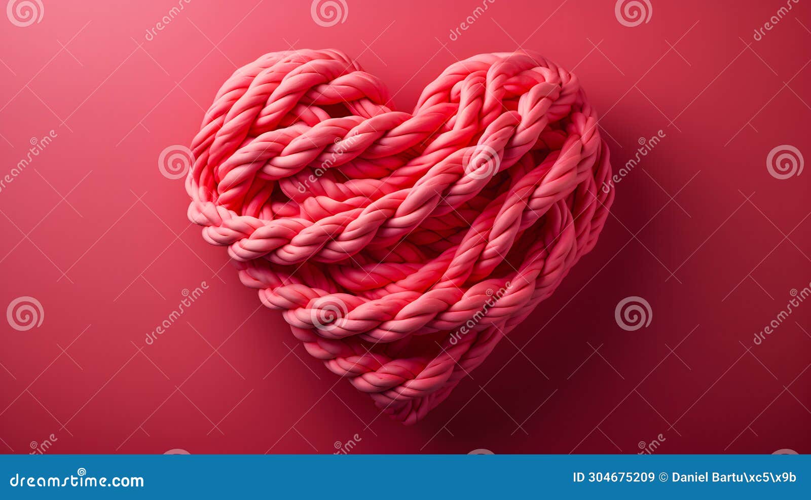 Pink Sailor Rope Rolled into a Heart Shape on a Solid Pastel Background ...