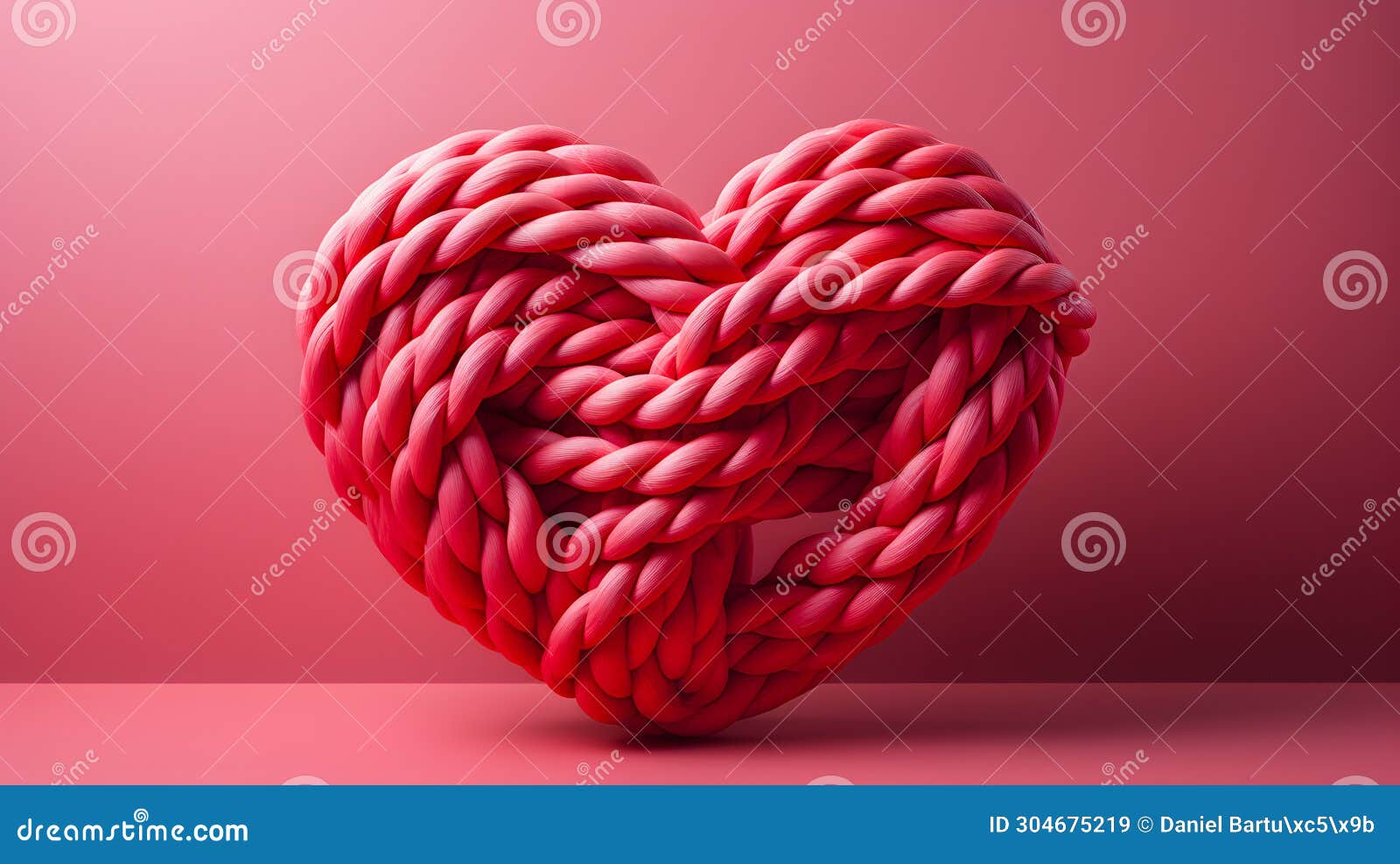 Pink Sailor Rope Rolled into a Heart Shape on a Solid Pastel Background ...