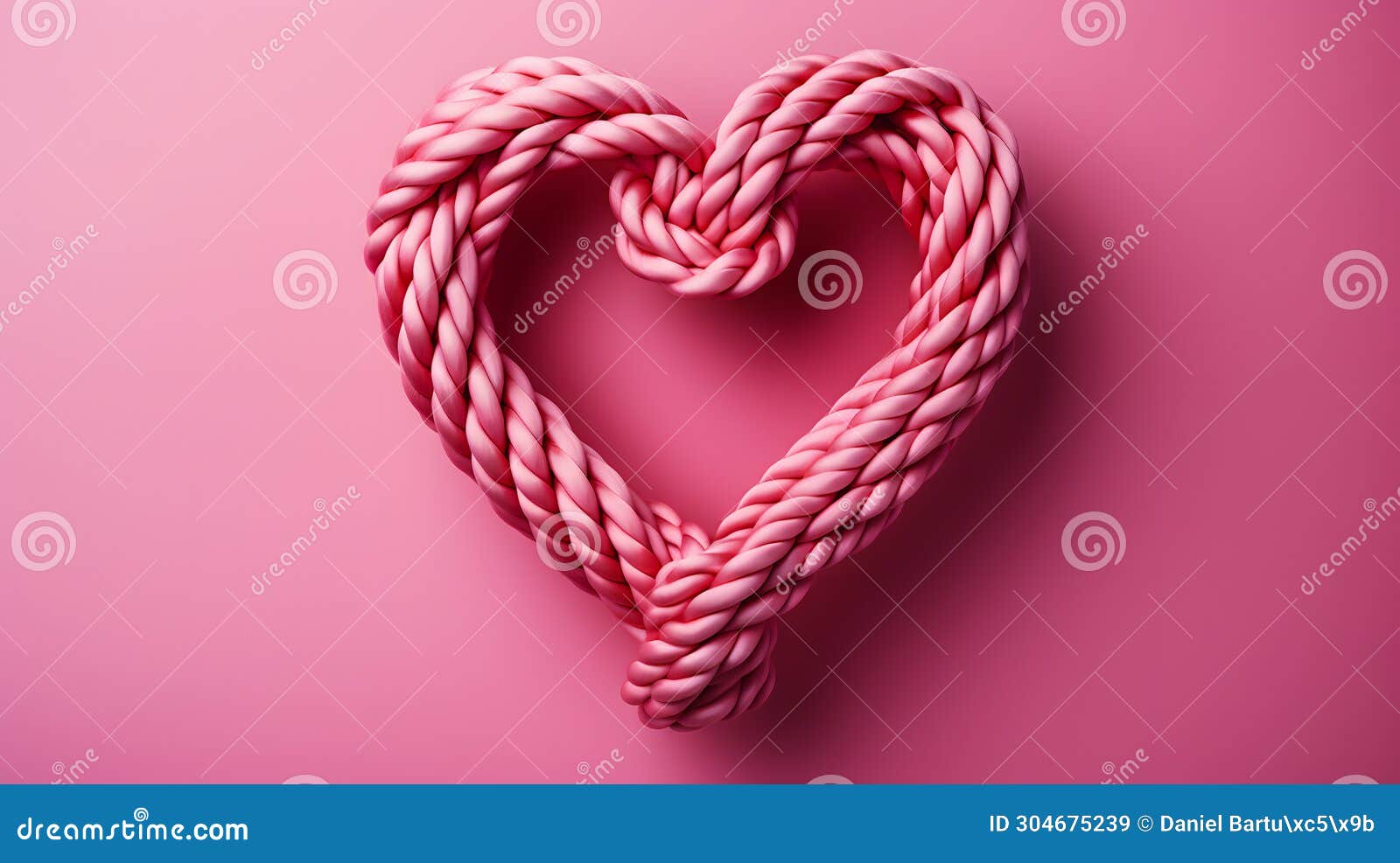 Pink Sailor Rope Rolled into a Heart Shape on a Solid Pastel Background ...