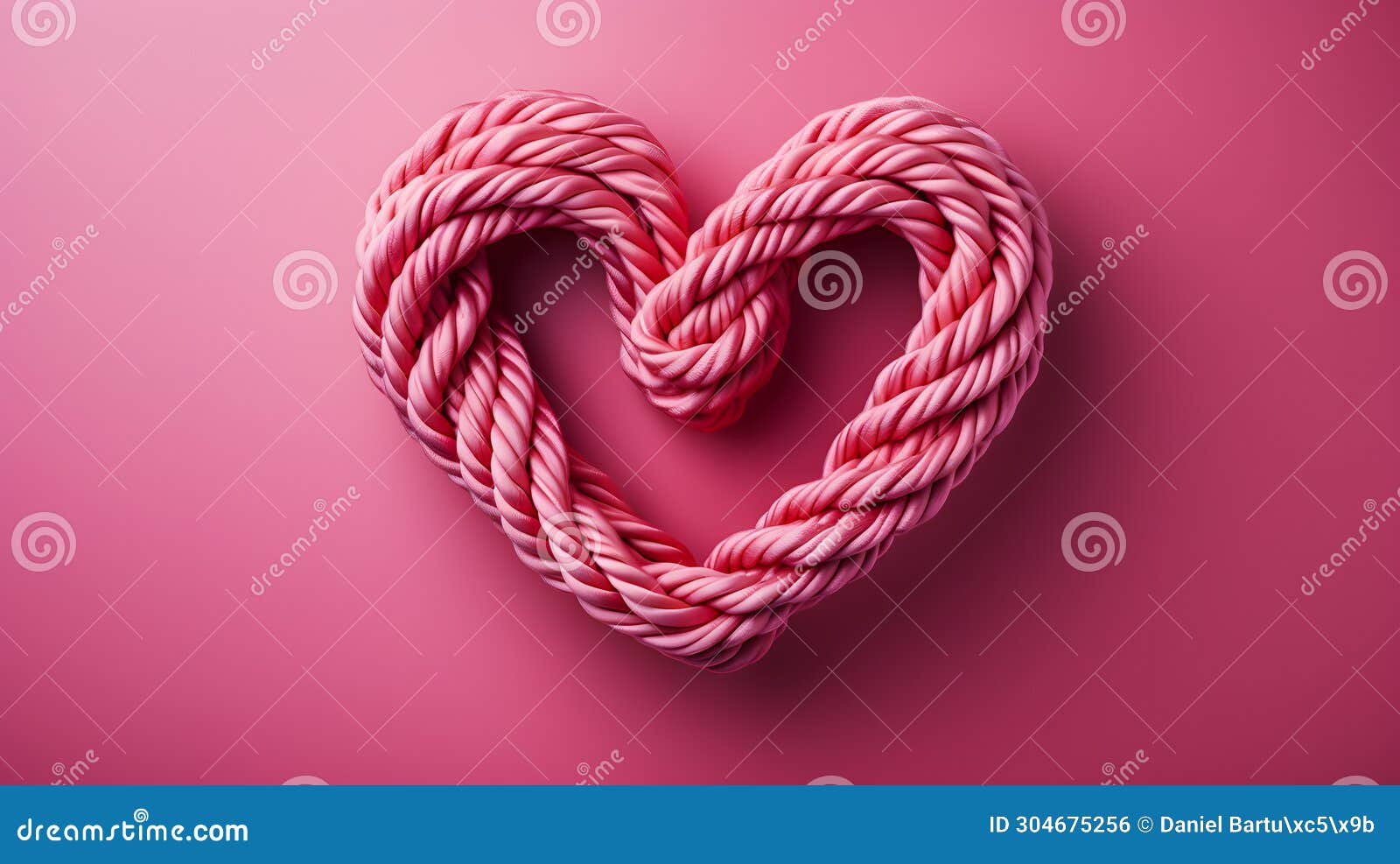 Pink Sailor Rope Rolled into a Heart Shape on a Solid Pastel Background ...
