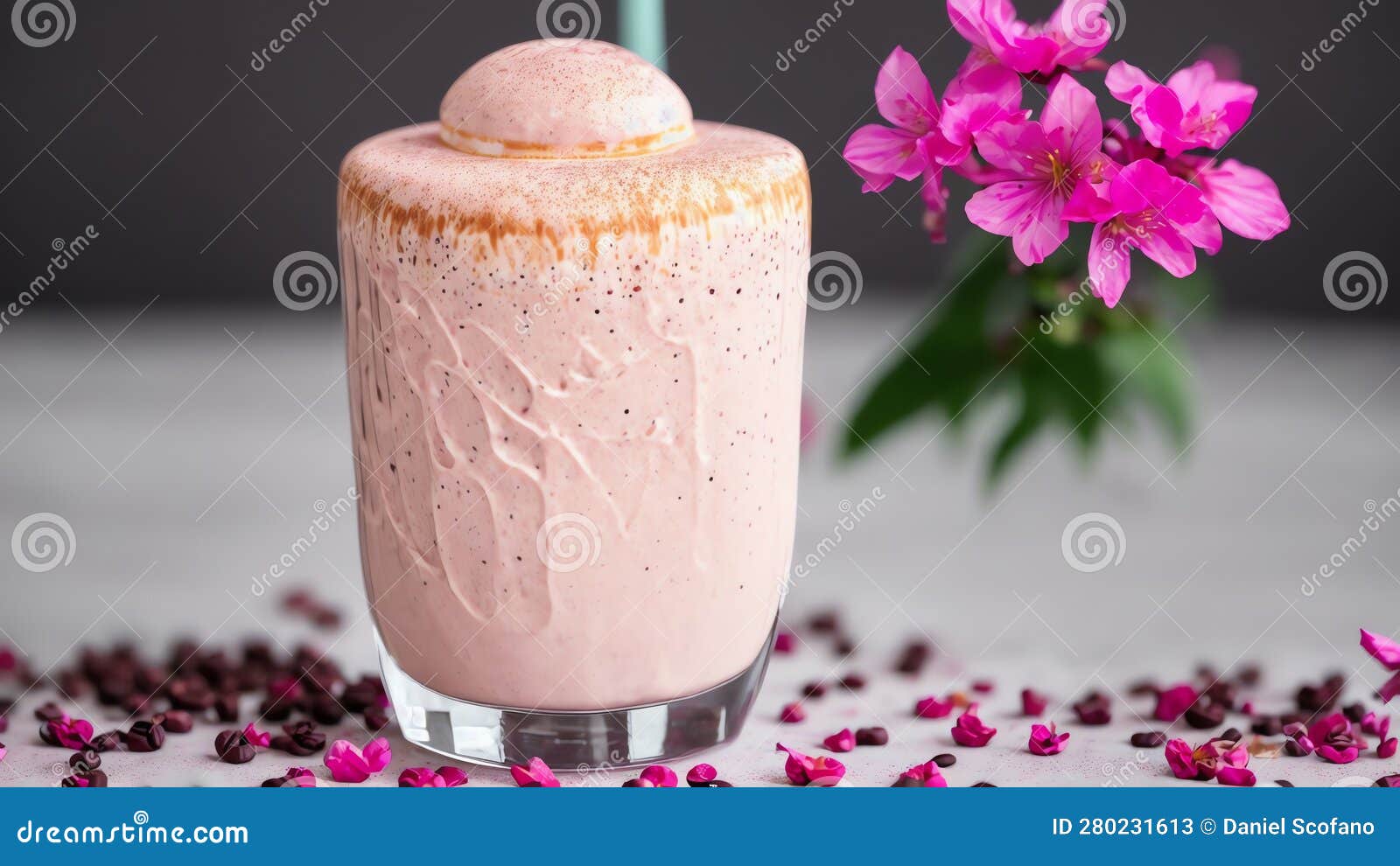 Pink Sakura Latte Milkshake on Background. Generative AI Stock ...