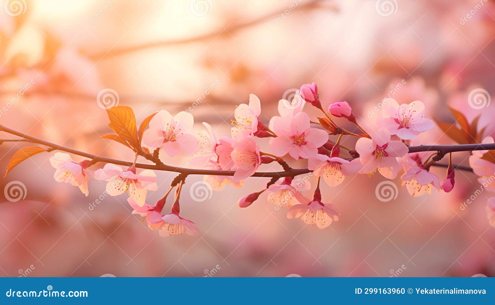 Pink Sakura Tree Branch, Falling Pink Petals, Warm Summer. Stock ...