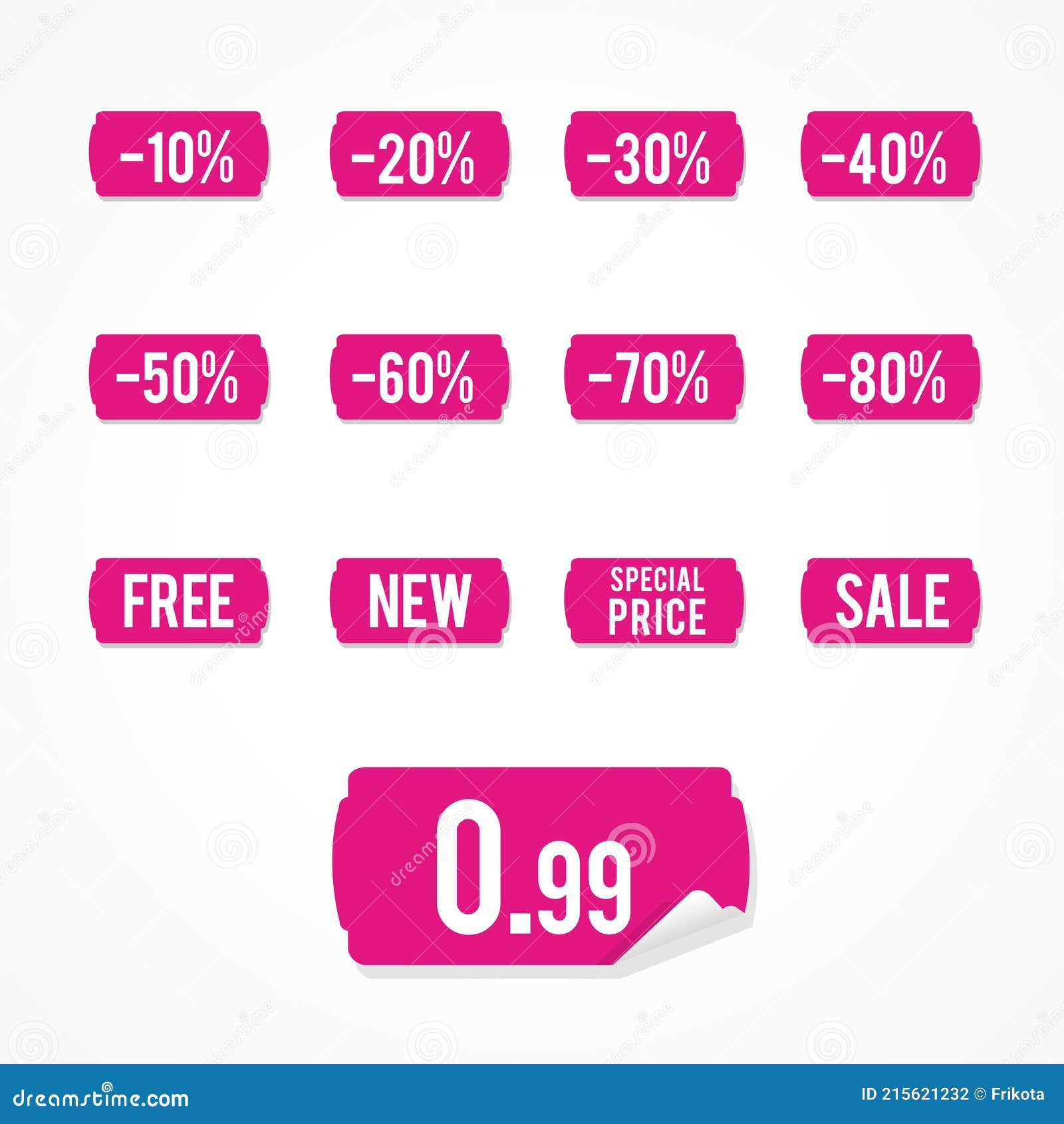 Pink Sale Sticker Set. Bent Corner. Vector Illustration, Flat Design ...