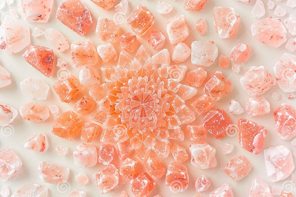 Pink Salt Crystals Forming an Intricate Mandala Pattern on a Solid ...