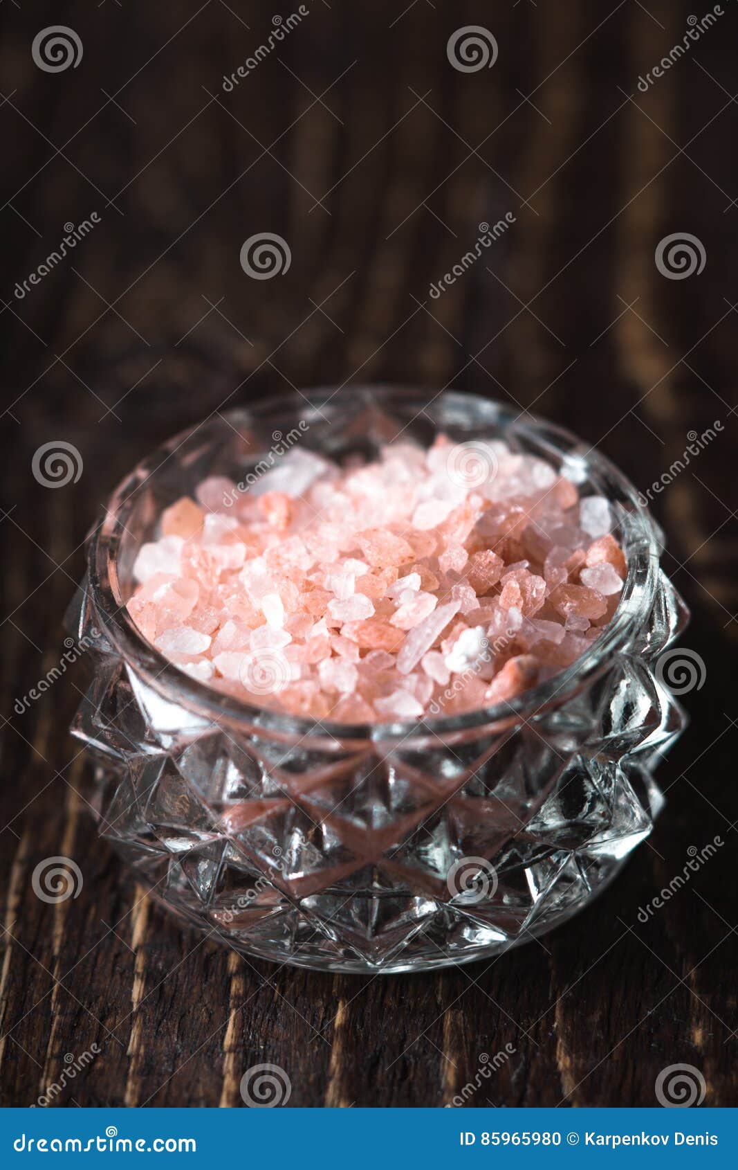 Pink Salt in a Glass Bowl on a Wooden Table Stock Photo - Image of side ...