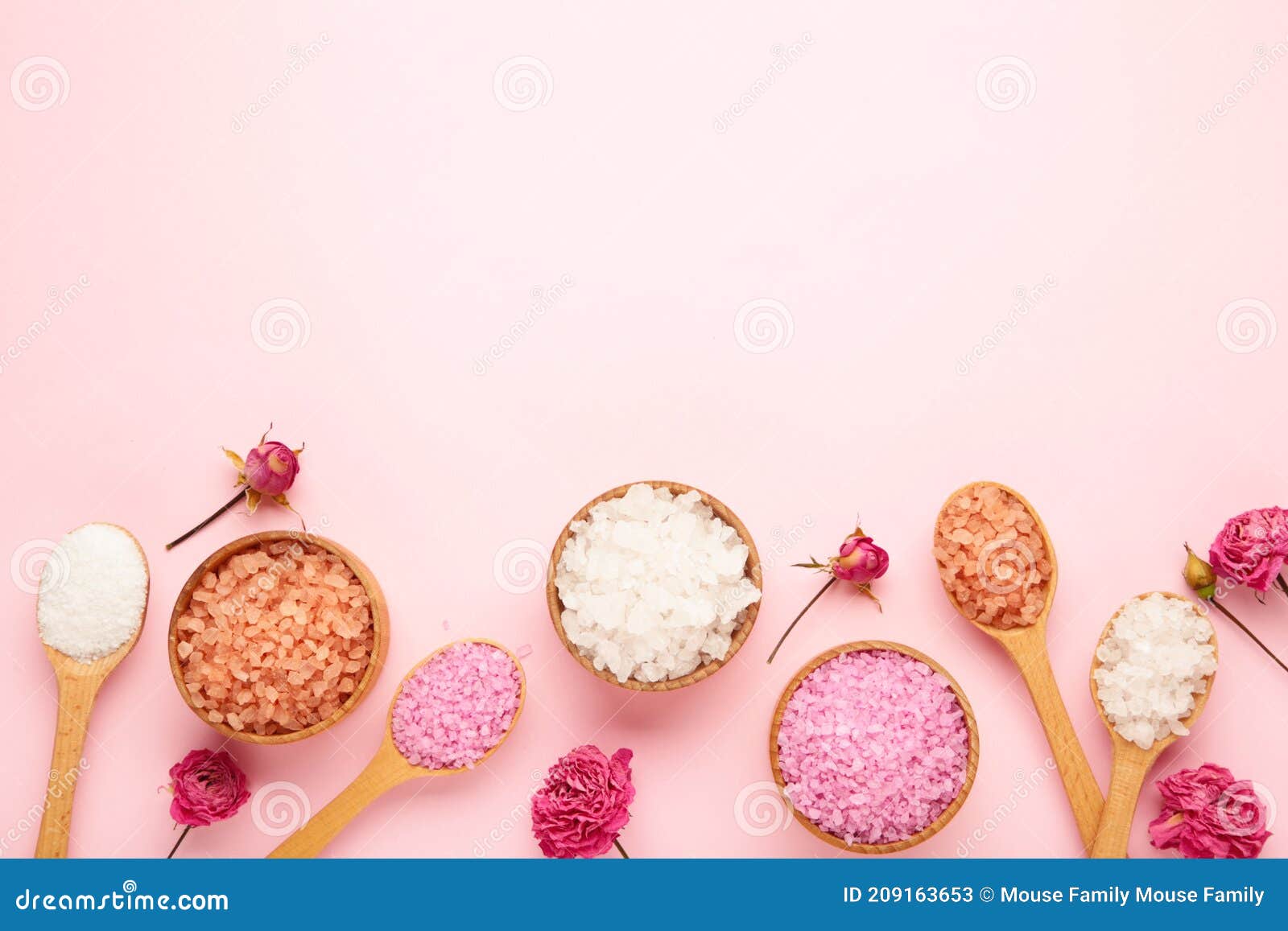 Pink Salt with Roses on Pink Background Stock Image - Image of food ...