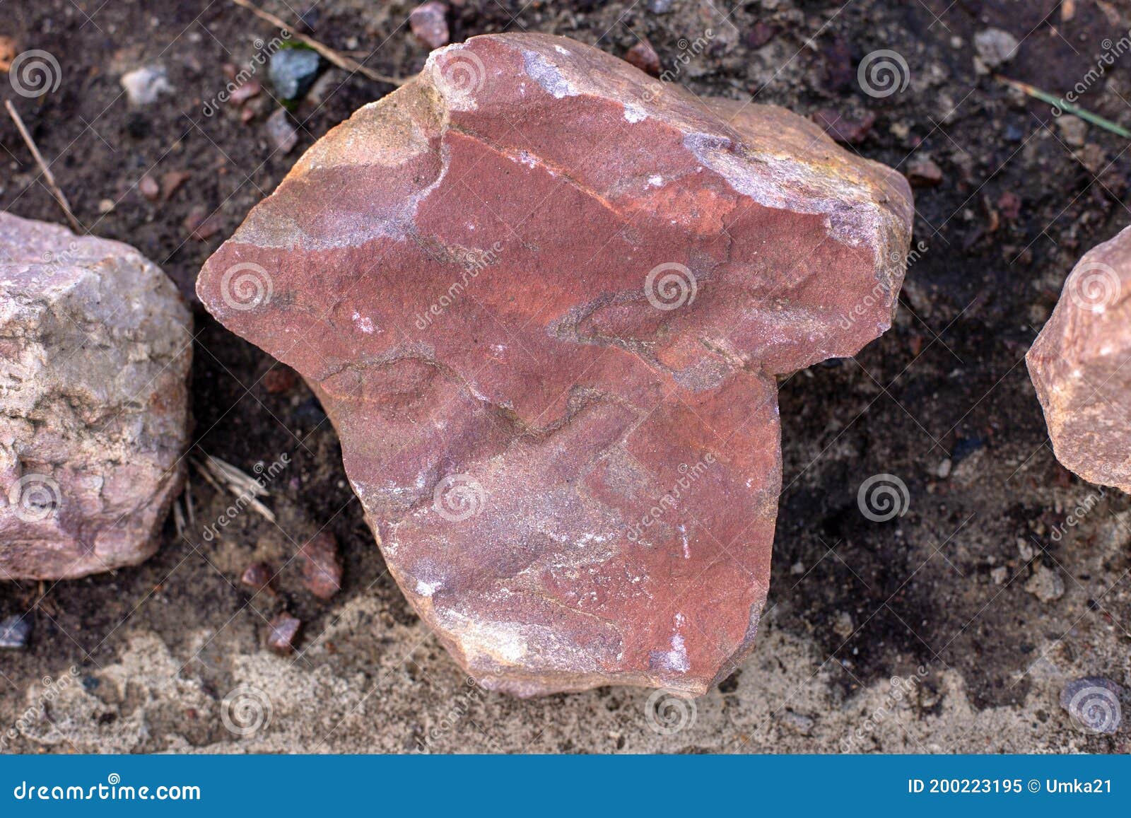 Pink Sandstone Stone on the Dark Ground. Stock Image - Image of color ...