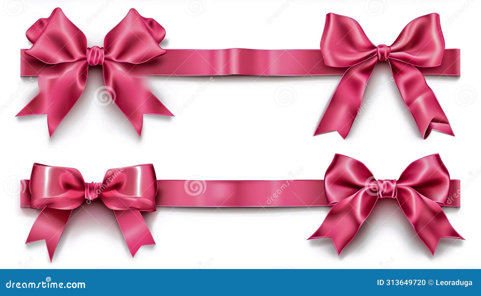 Pink Satin Ribbon Bow Collection Isolated on a White Stock Illustration ...