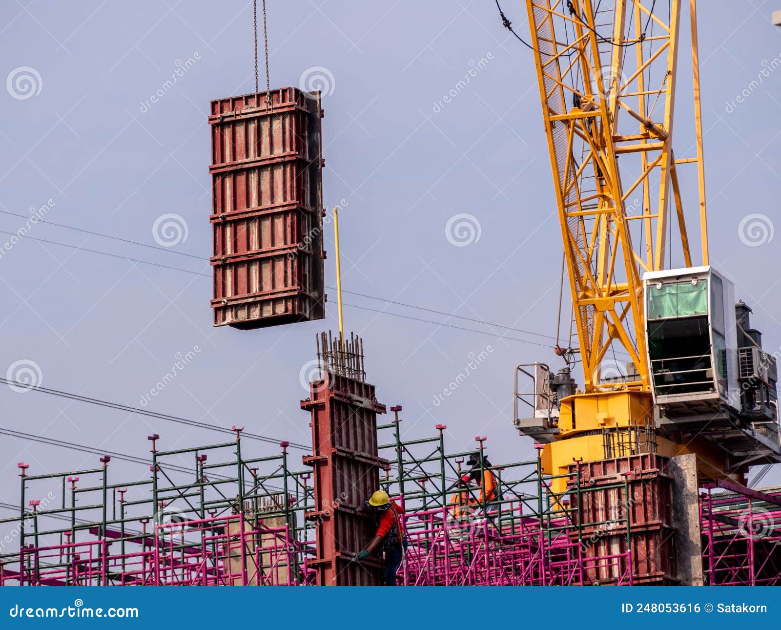 The Pink Scaffolding on the Building Under Construction Stock Photo ...