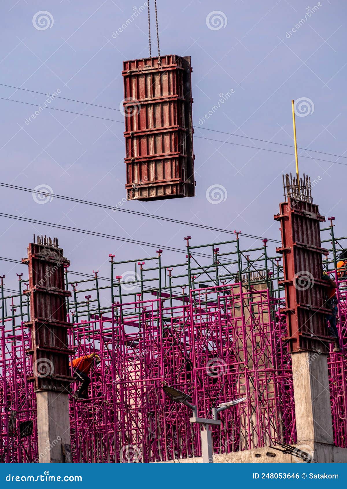 The Pink Scaffolding on the Building Under Construction Stock Photo ...