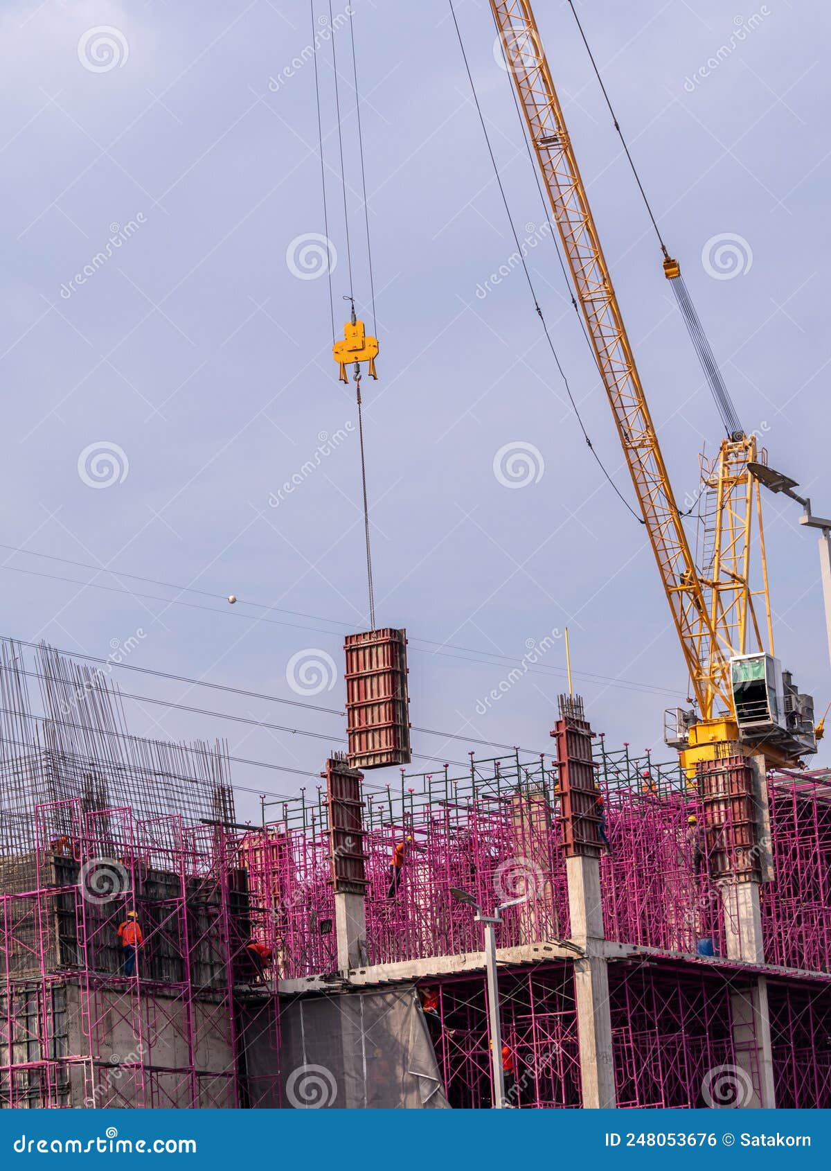 The Pink Scaffolding on the Building Under Construction Stock Photo ...