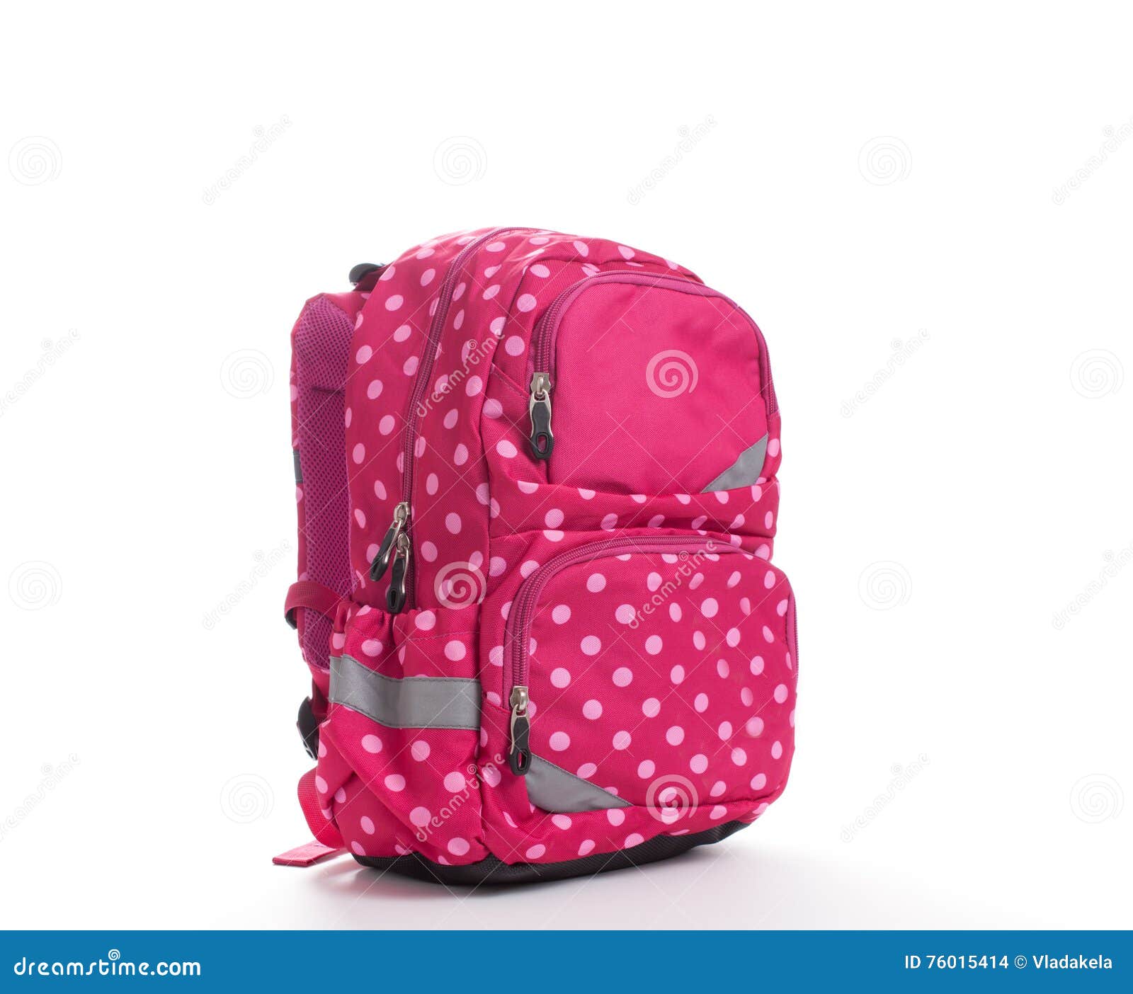 Pink School Backpack with White Dots Isolated on White Stock Photo ...