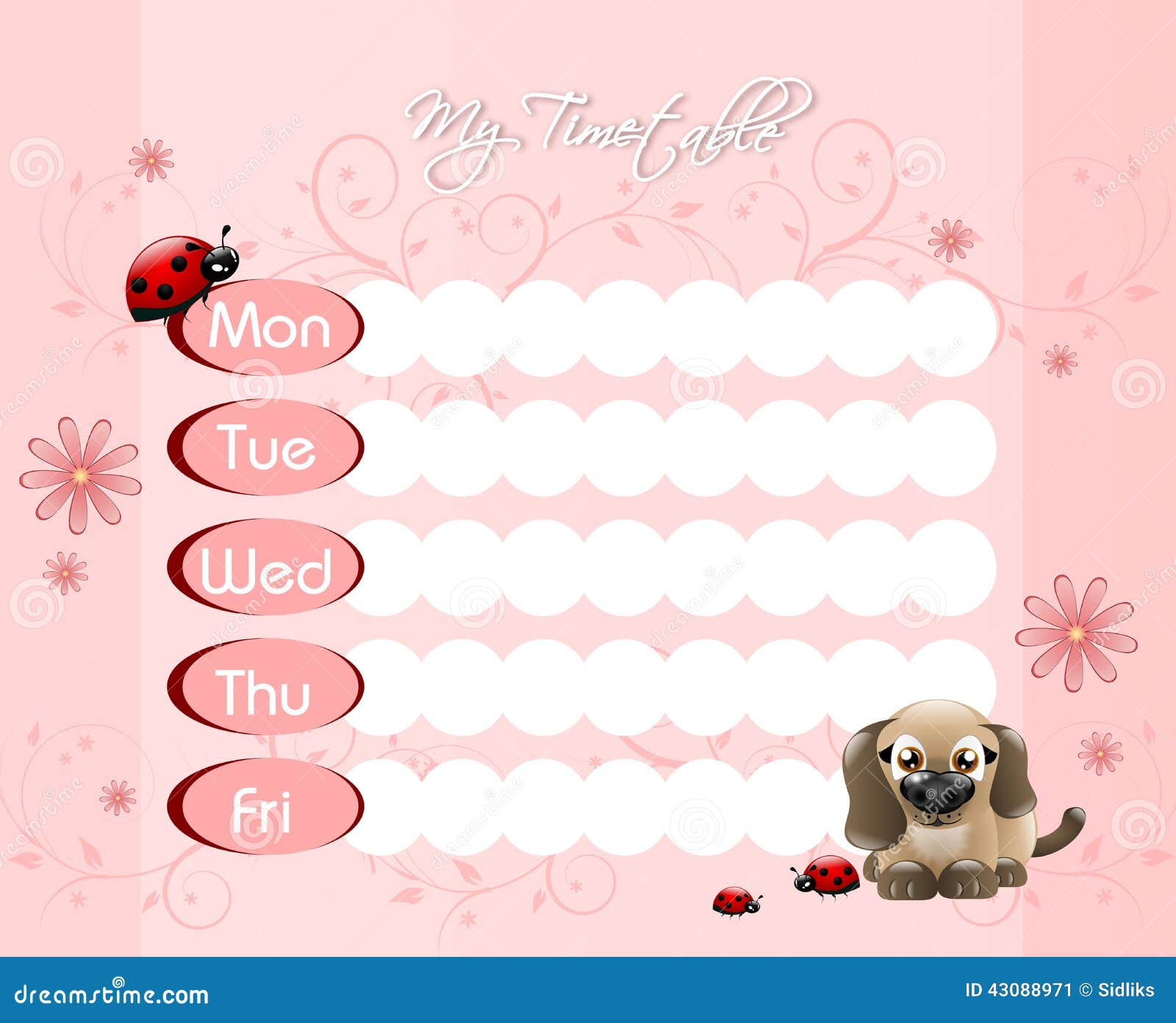 Pink school timetable stock illustration. Illustration of ladybug ...