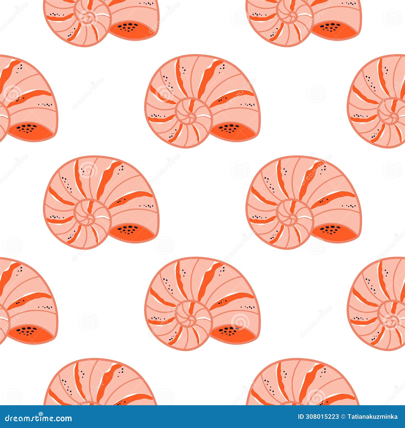 Pink Sea Shells Seamless Pattern. Vector Summer Hand Drawn Underwater ...