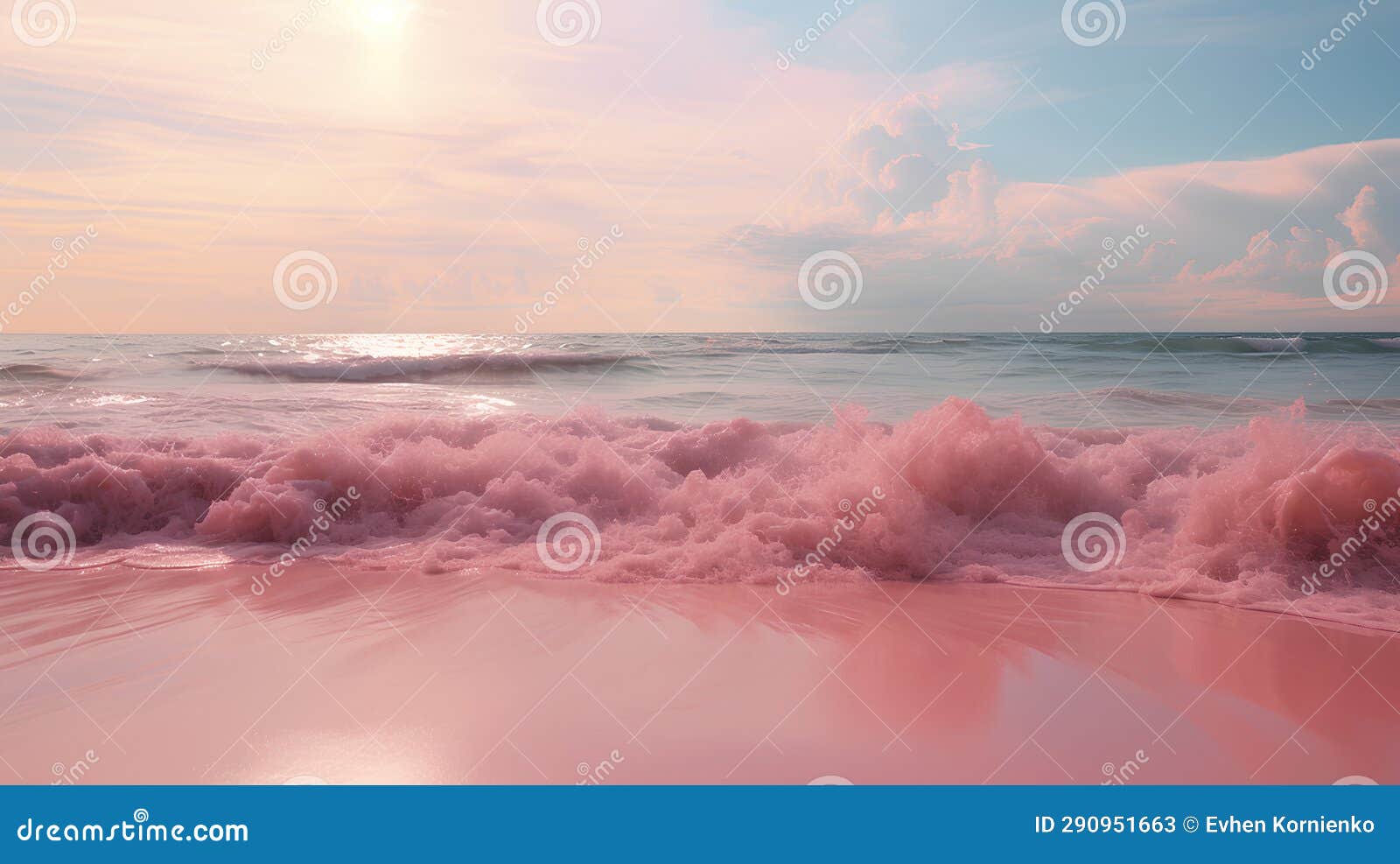 Pink Sea Wave on Sandy Beach Stock Illustration - Illustration of ...