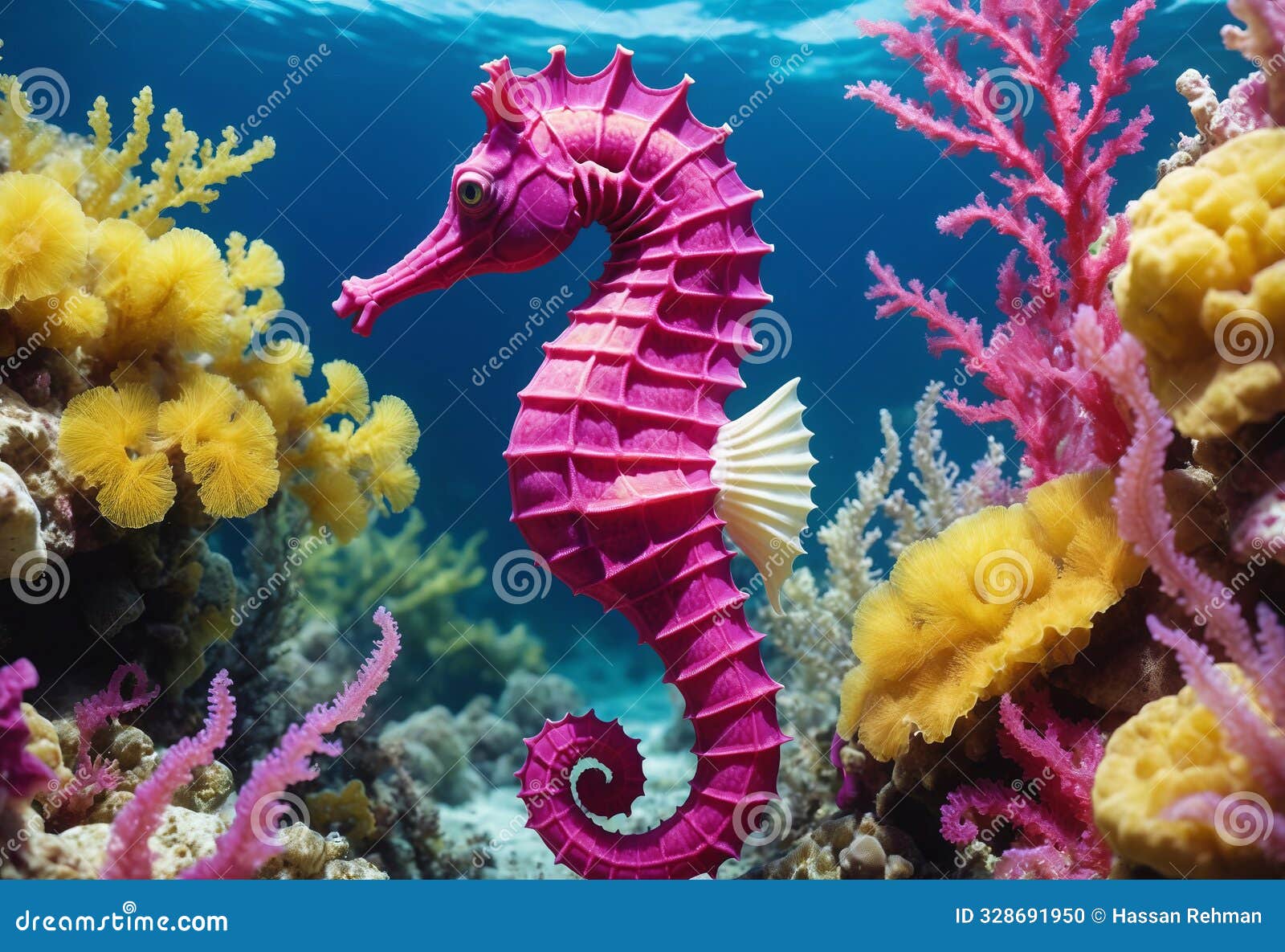 A Pink Seahorse Swimming in an Underwater Scene Stock Illustration ...