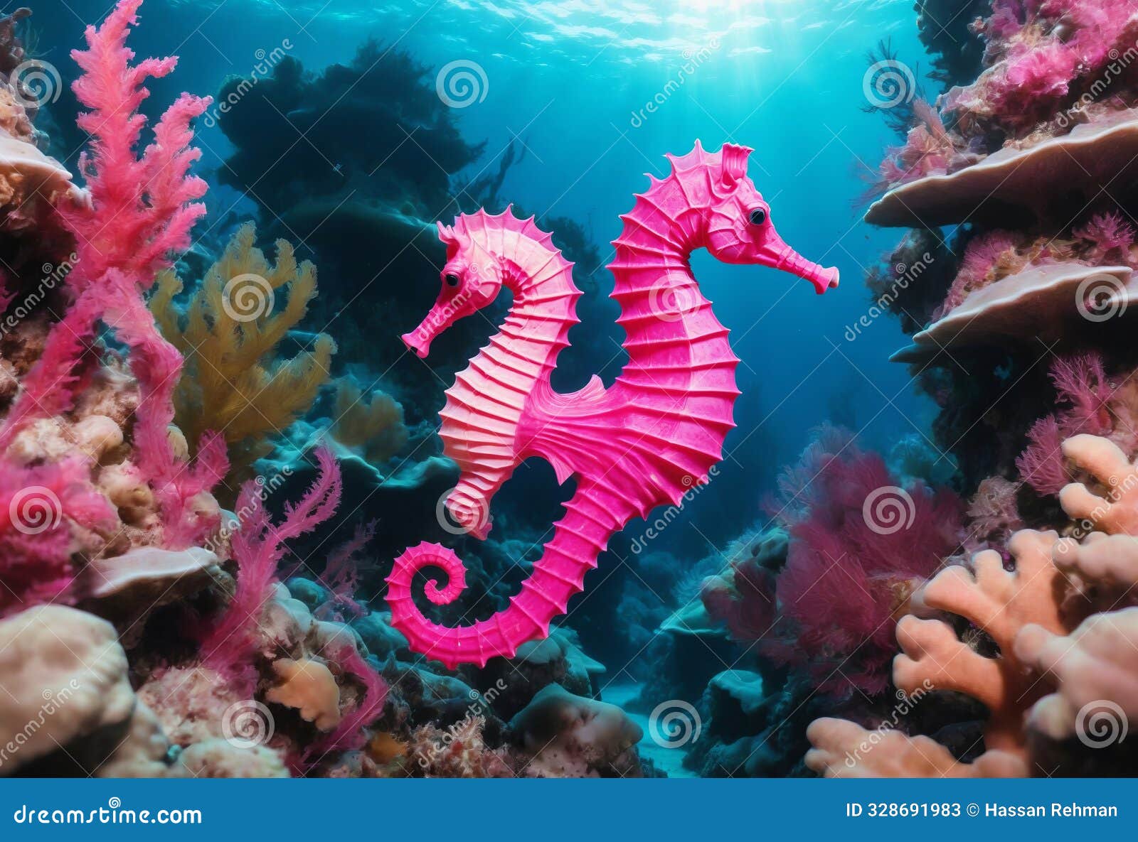 A Pink Seahorse Swimming in an Underwater Scene Stock Illustration ...