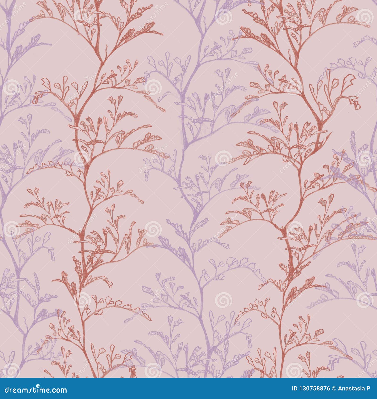 Pink Seamless Botanical Pattern Hand with Grass Plants Stock ...