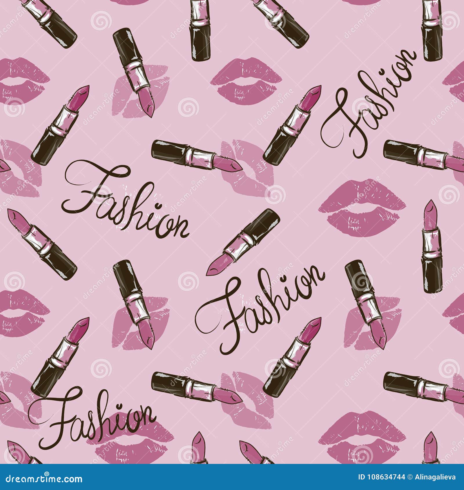 Pink Seamless Cosmetics Pattern with Make Up Artist Objects Stock ...