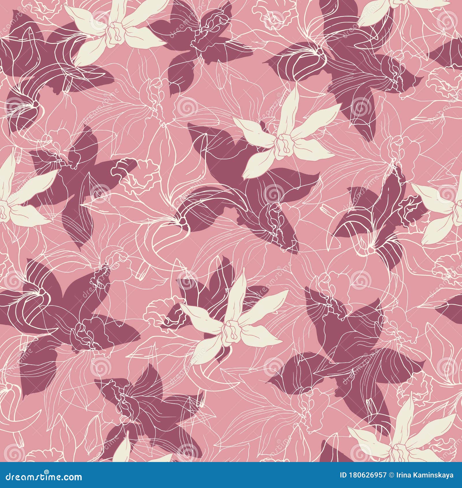Pink Seamless Floral Pattern. Vector Contour Abstract Texture for ...