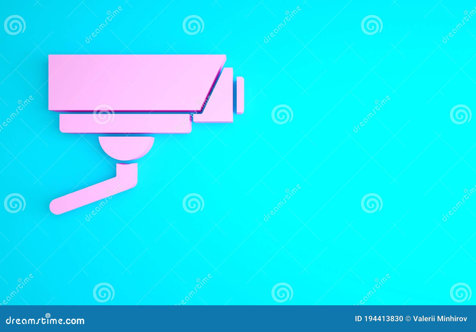 Pink Security Camera Icon Isolated on Blue Background. Minimalism ...