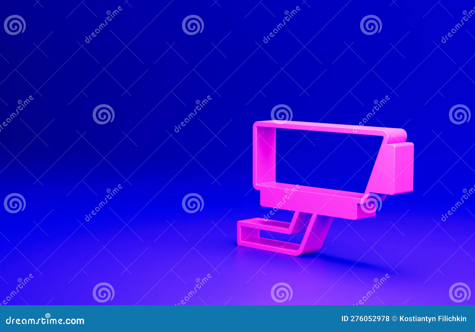 Pink Security Camera Icon Isolated on Blue Background. Minimalism ...
